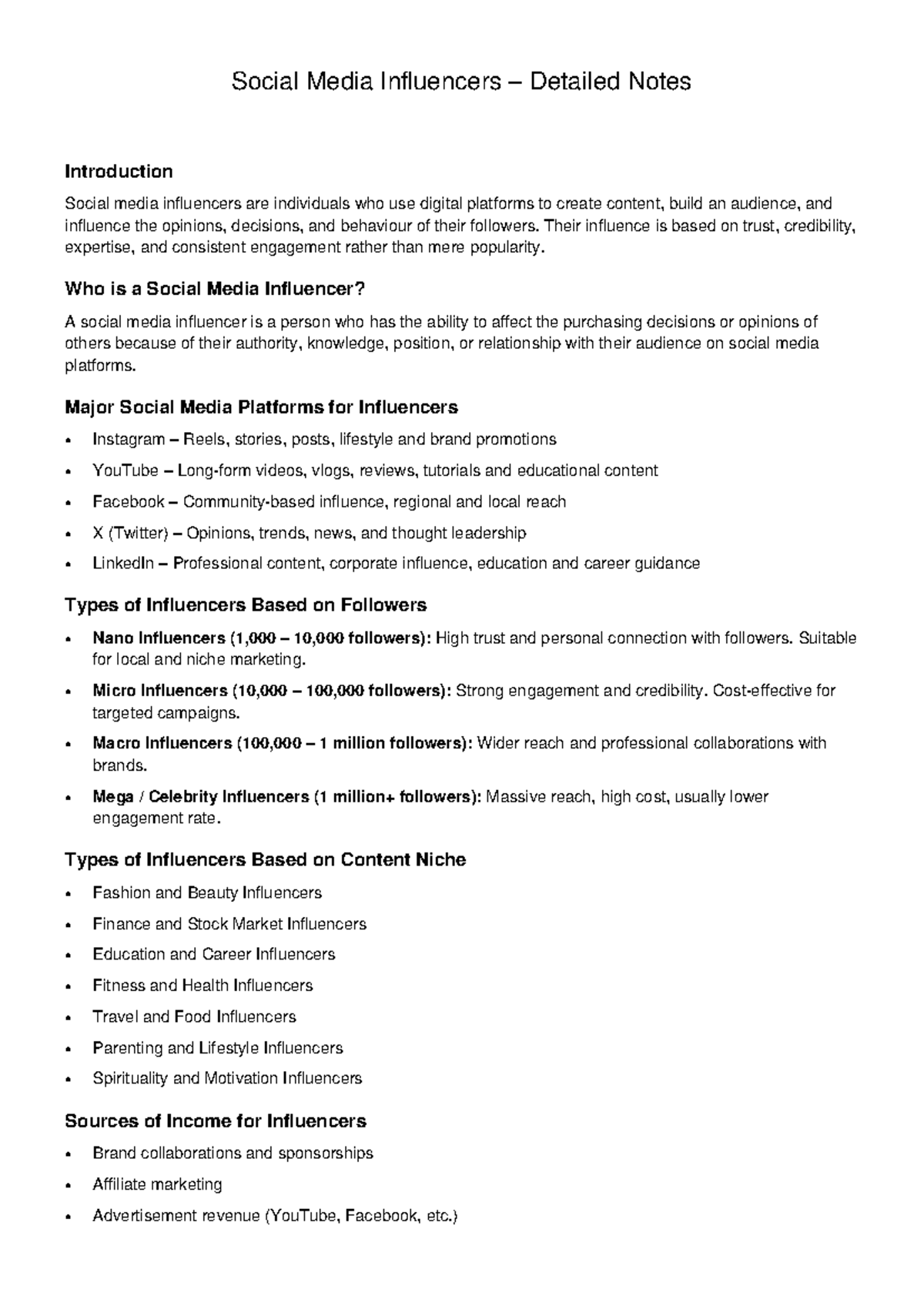 Social Media Influencers: Comprehensive Notes on Types & Impact - Studocu