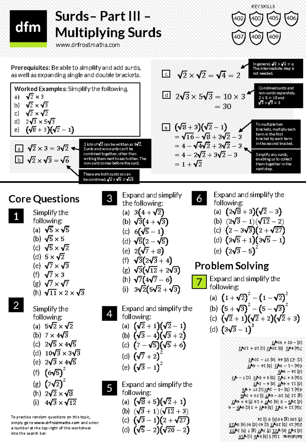 DFM All In One Surds 3 Multiplying - Prerequisites: Be able to simplify ...