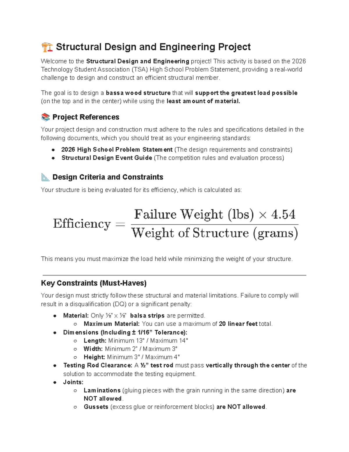 Structural Design Project: 2026 TSA Challenge Overview - Studocu