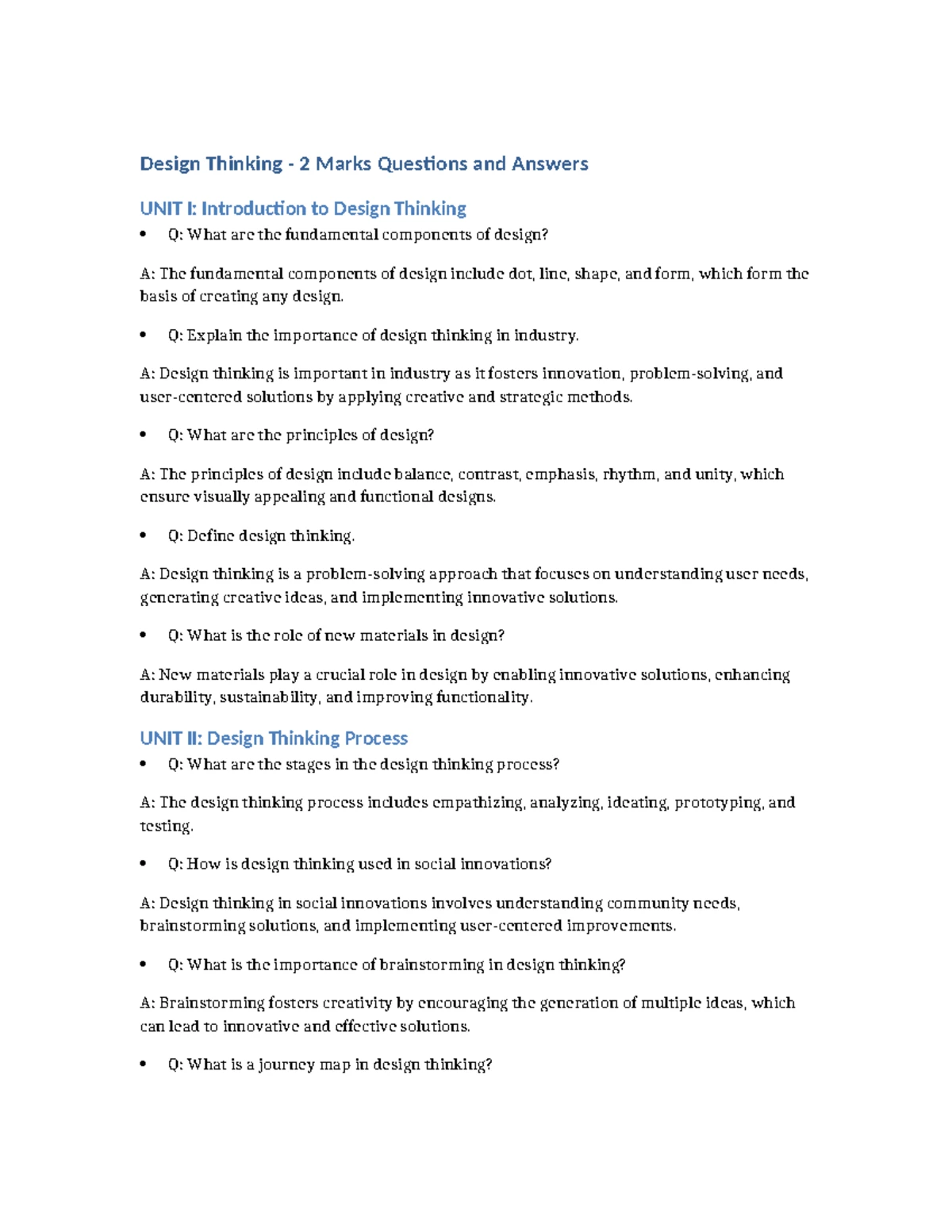 Design Thinking Q&A for Course DTH 101: Key Concepts & Applications - Studocu