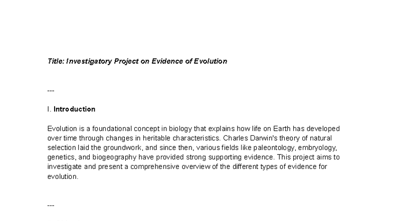 Investigatory Project on Evidence of Evolution (BIO 101) - Studocu