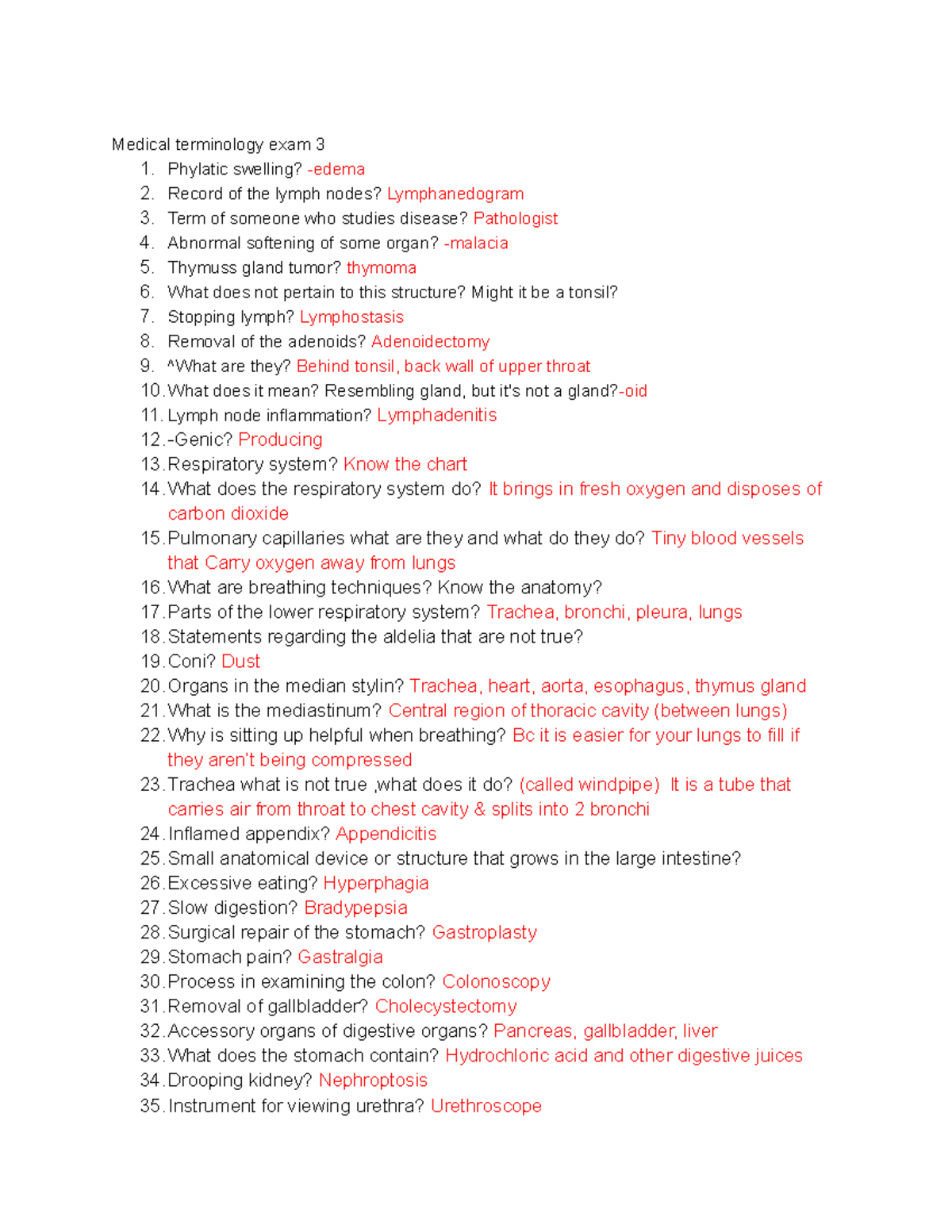Medical Terminology Exam 3 Review Notes for Study - Studocu