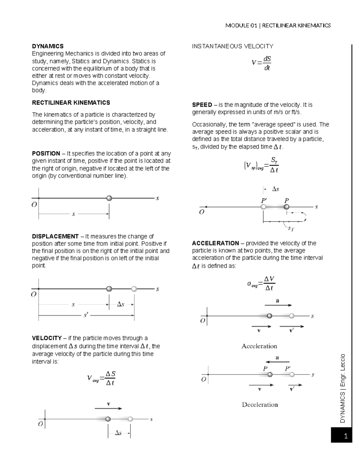 Module 01: Rectilinear Kinematics Overview and Sample Problems - Studocu