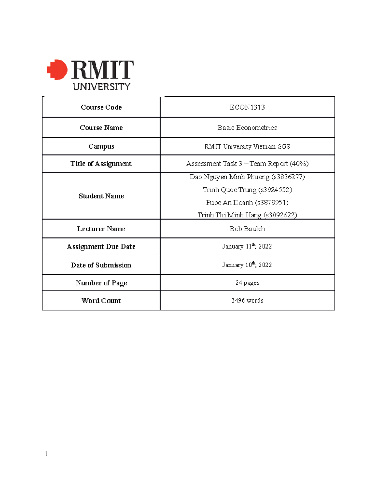 Assignment 3 Report on Firm Investment Analysis - ECON1313 SG 02 Team 3 - Studocu