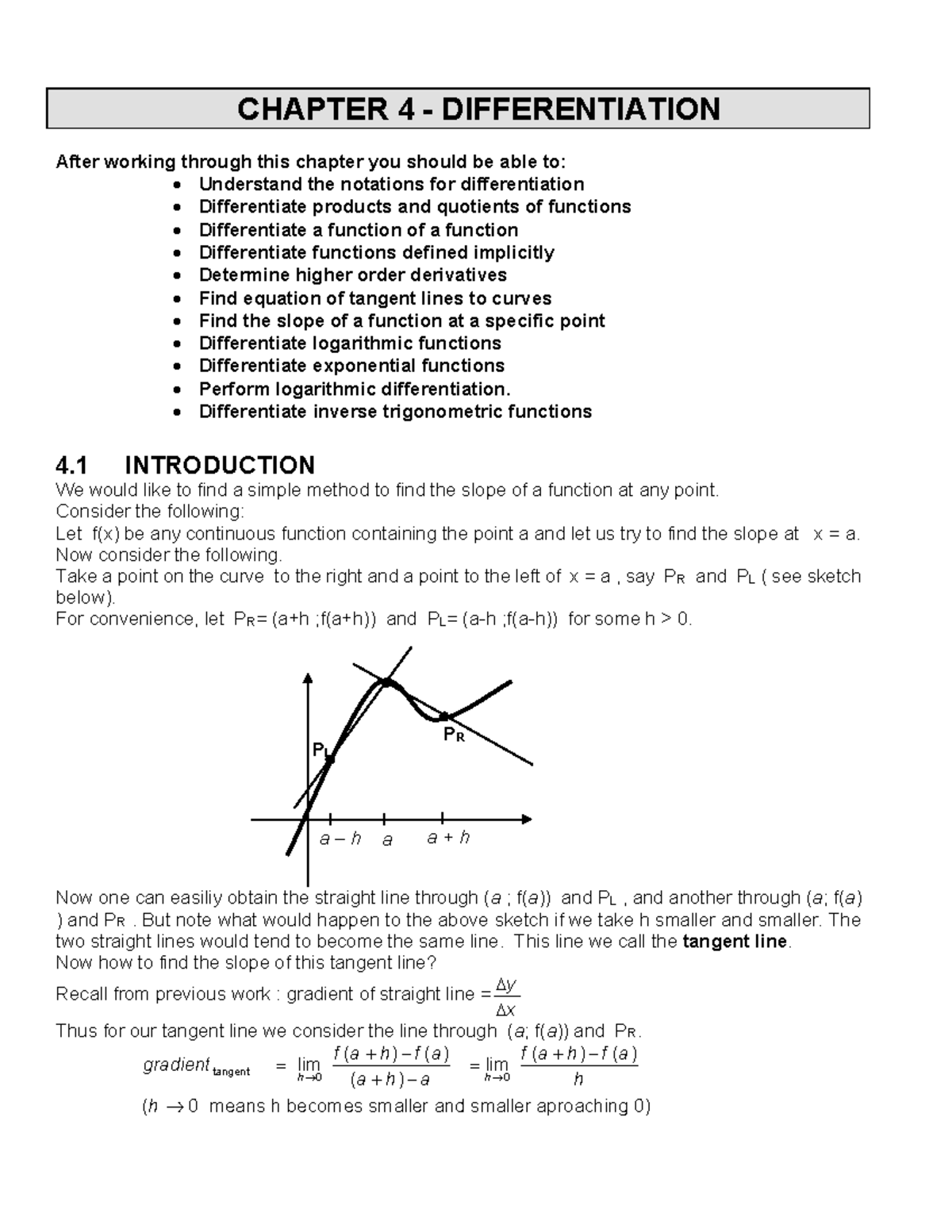 Chapter 4: Differentiation Techniques and Applications - Studocu