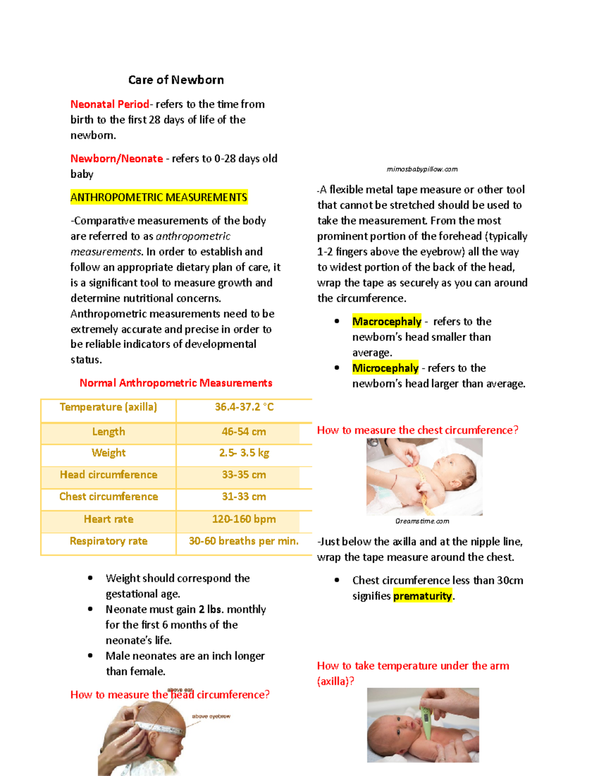 Anthropometric Measurements for Newborn Care and Assessment - Studocu