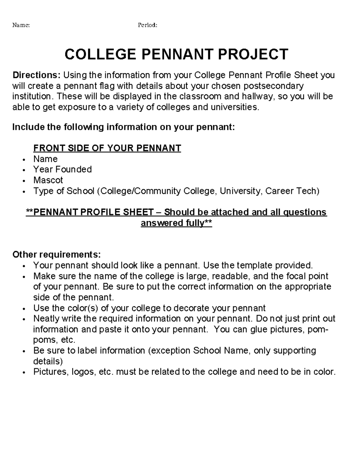 College Pennant Project Rubric and Guidelines - Studocu