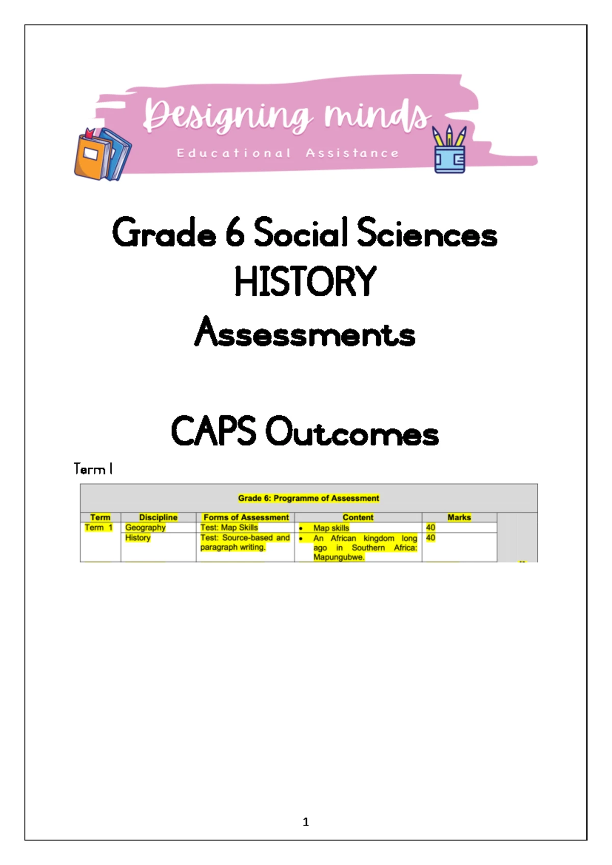 Grade 6 History Term 1 Assessment Questions and Answers - Studocu