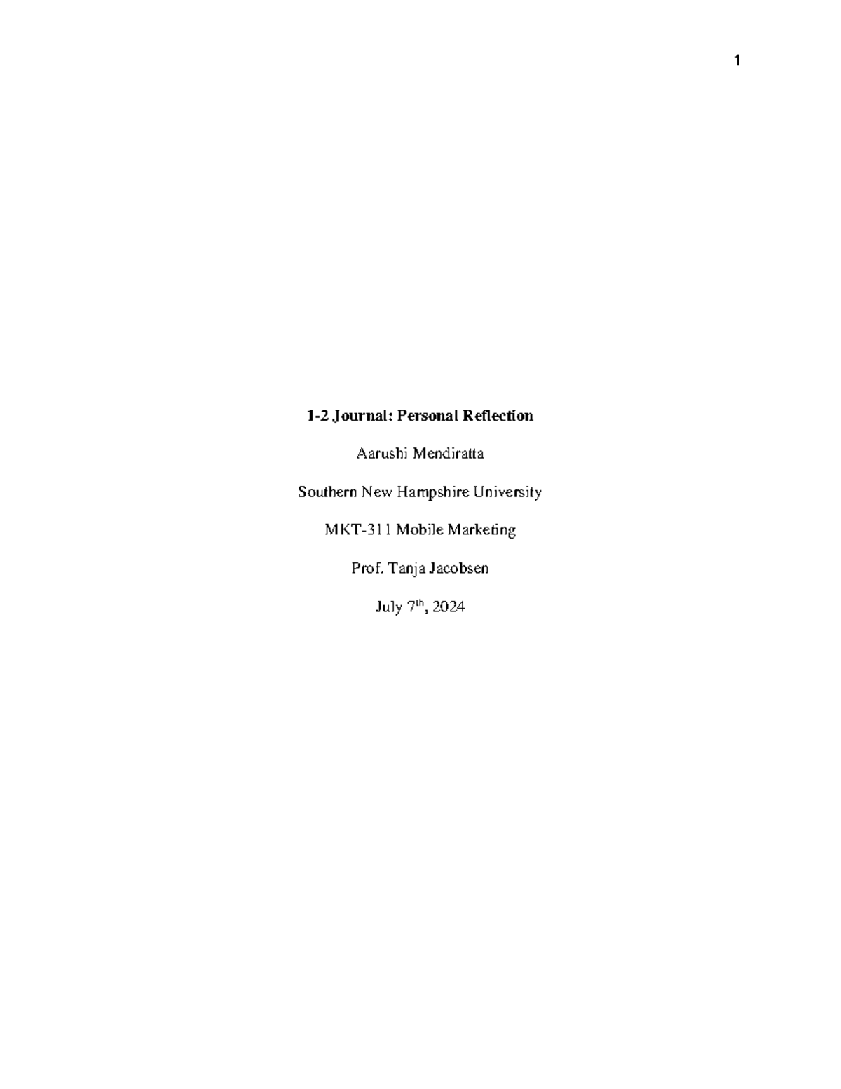 MKT-311 Module 1-2 Mobile Marketing Reflection Journal - Studocu