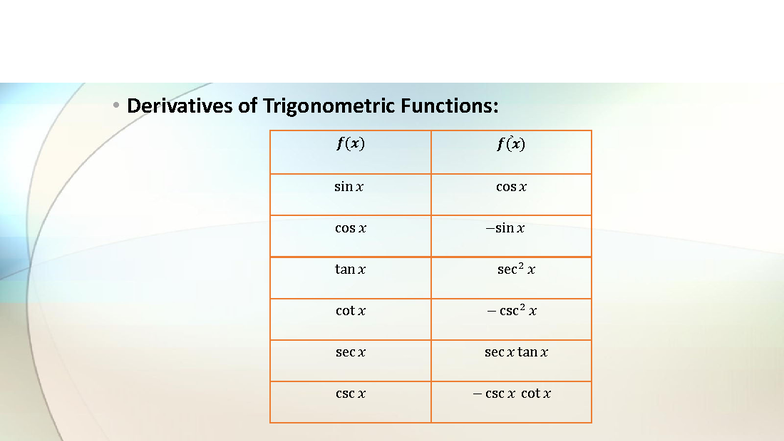 Calculus Lecture 4: Derivatives of Trigonometric Functions - Studocu