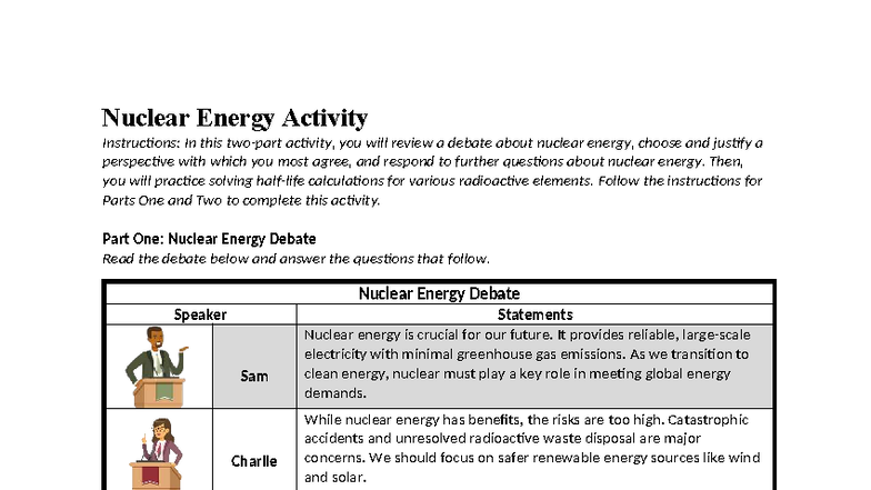 Nuclear Energy Debate Activity Instructions and Calculations - Studocu