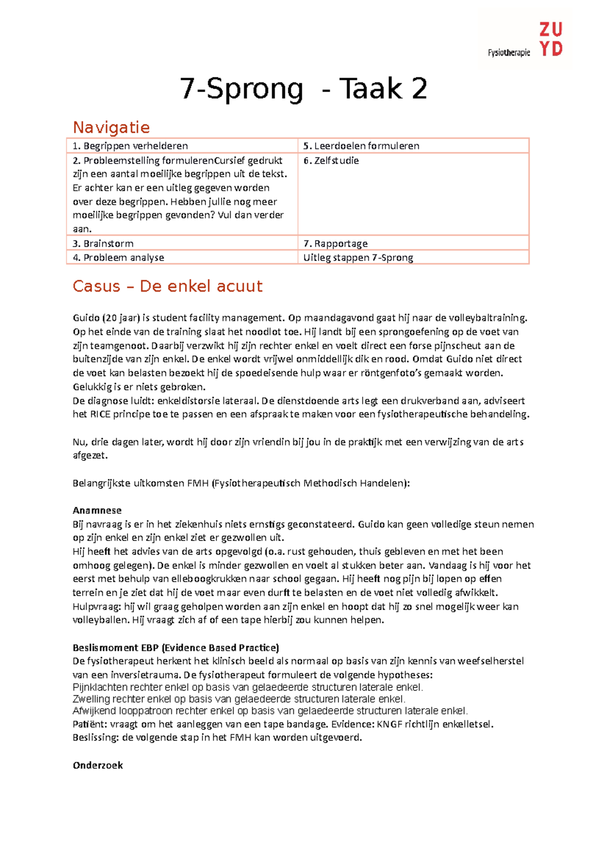 7-Sprong Probleemtaak 2: Casus en Behandelplan Enkeldistorsie - Studeersnel