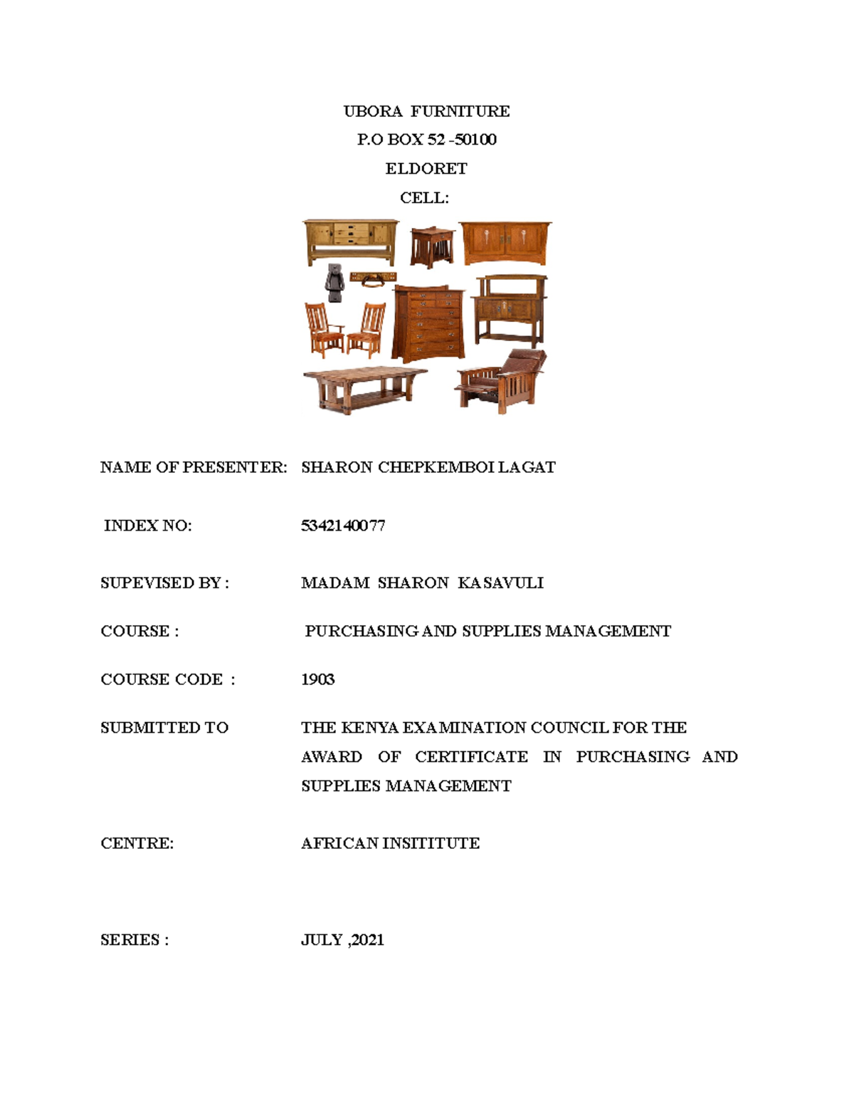 Furniture Sharon Chepkemboi Lagat business plan - UBORA FURNITURE P BOX ...