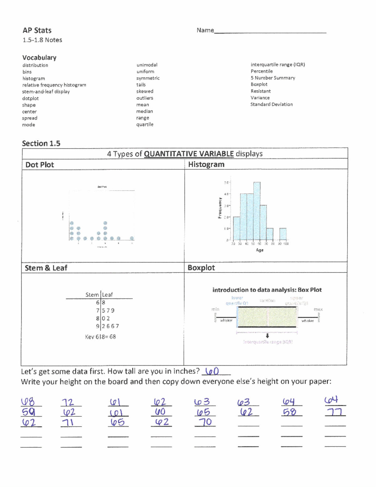 AP Stats 1.5-1.8 Notes: Understanding Quantitative Data Displays - Studocu