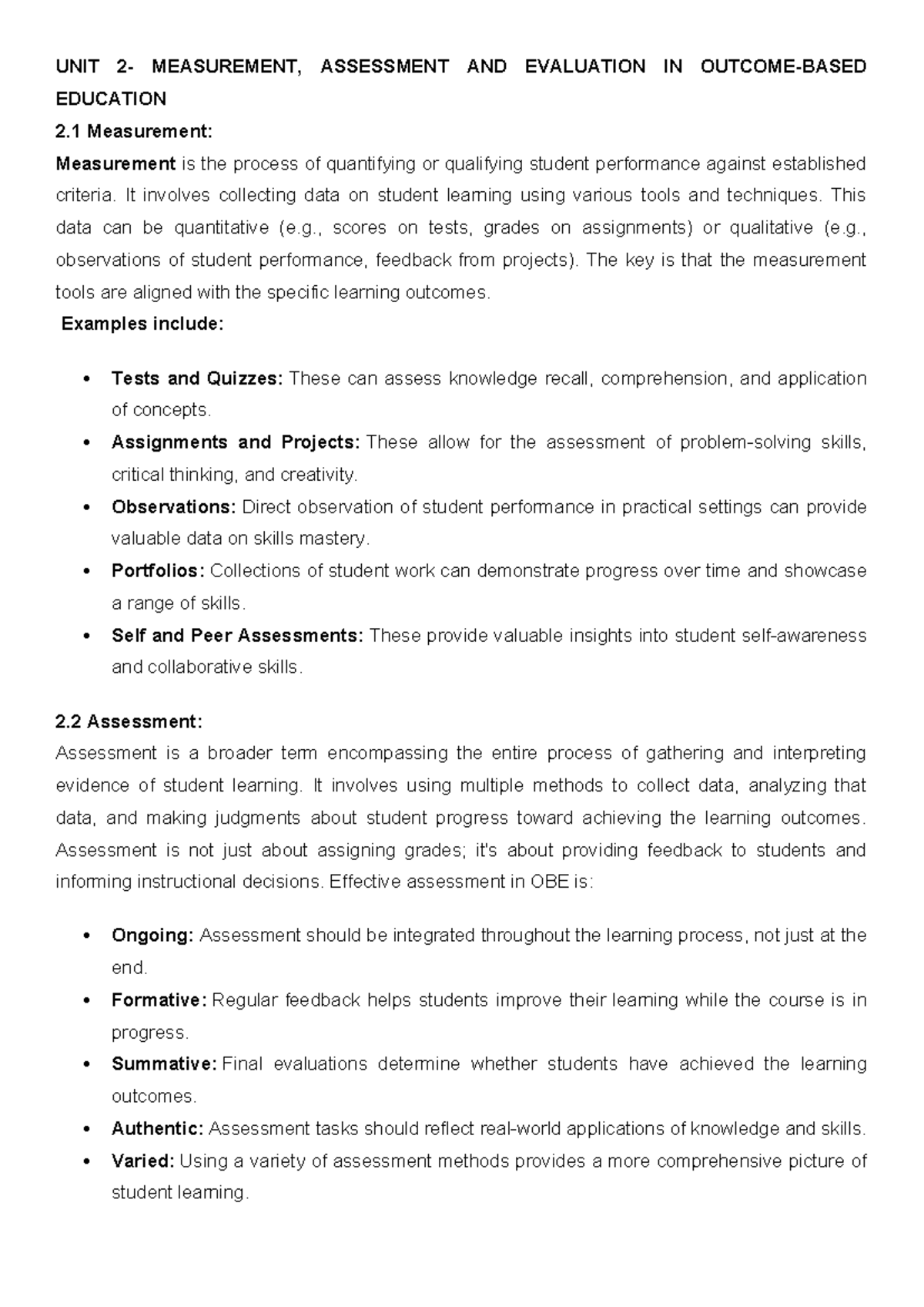 Assessment 1: UNIT 2 & 3 Prelim Lesson on Measurement & Evaluation ...