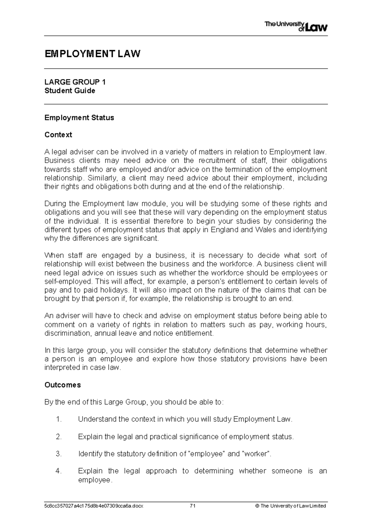 Employment Law Large Group 1: Understanding Employment Status and ...