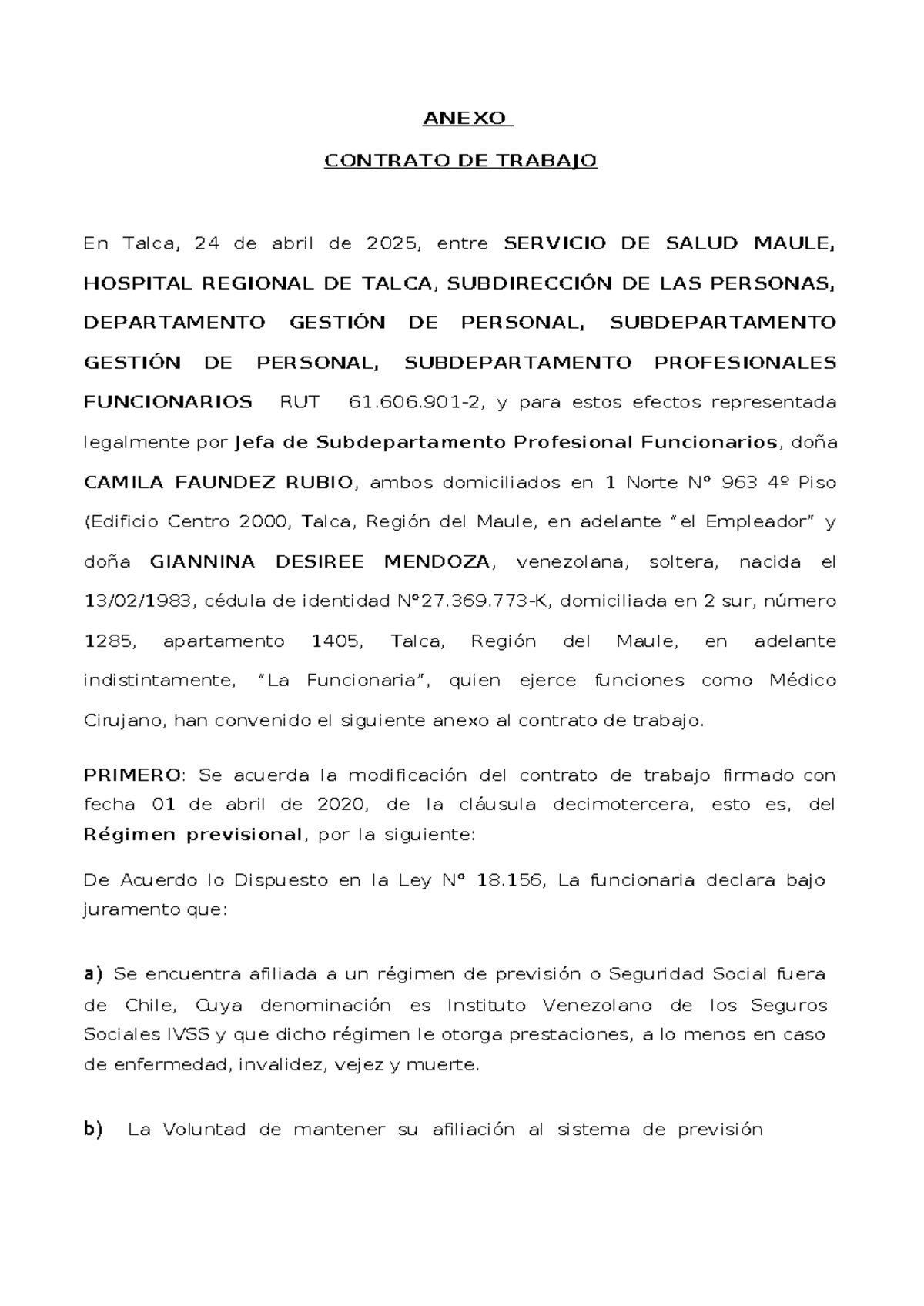 Anexo Contrato de Trabajo - Giannina Mendoza - AFP - Studocu