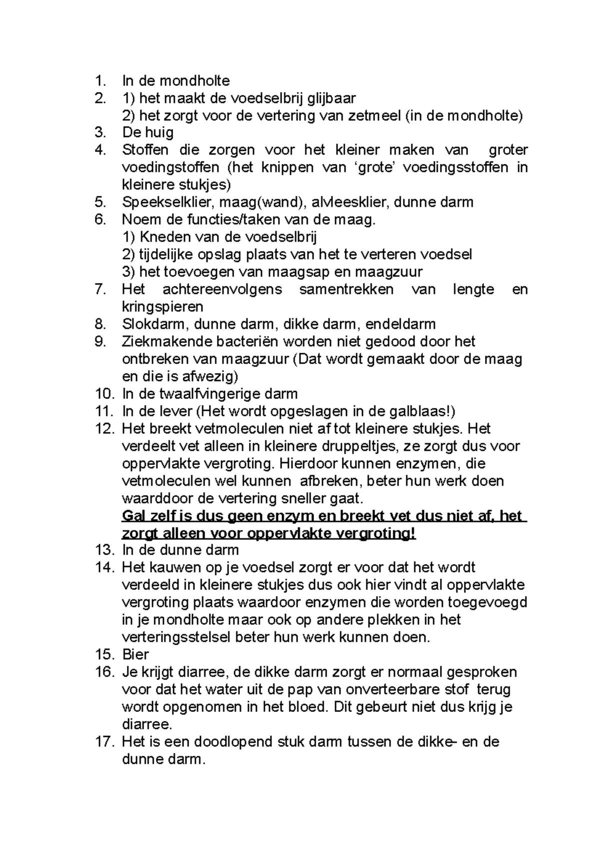 Oefenvragen over het Verteringsstelsel: Antwoorden en Uitleg - Studeersnel