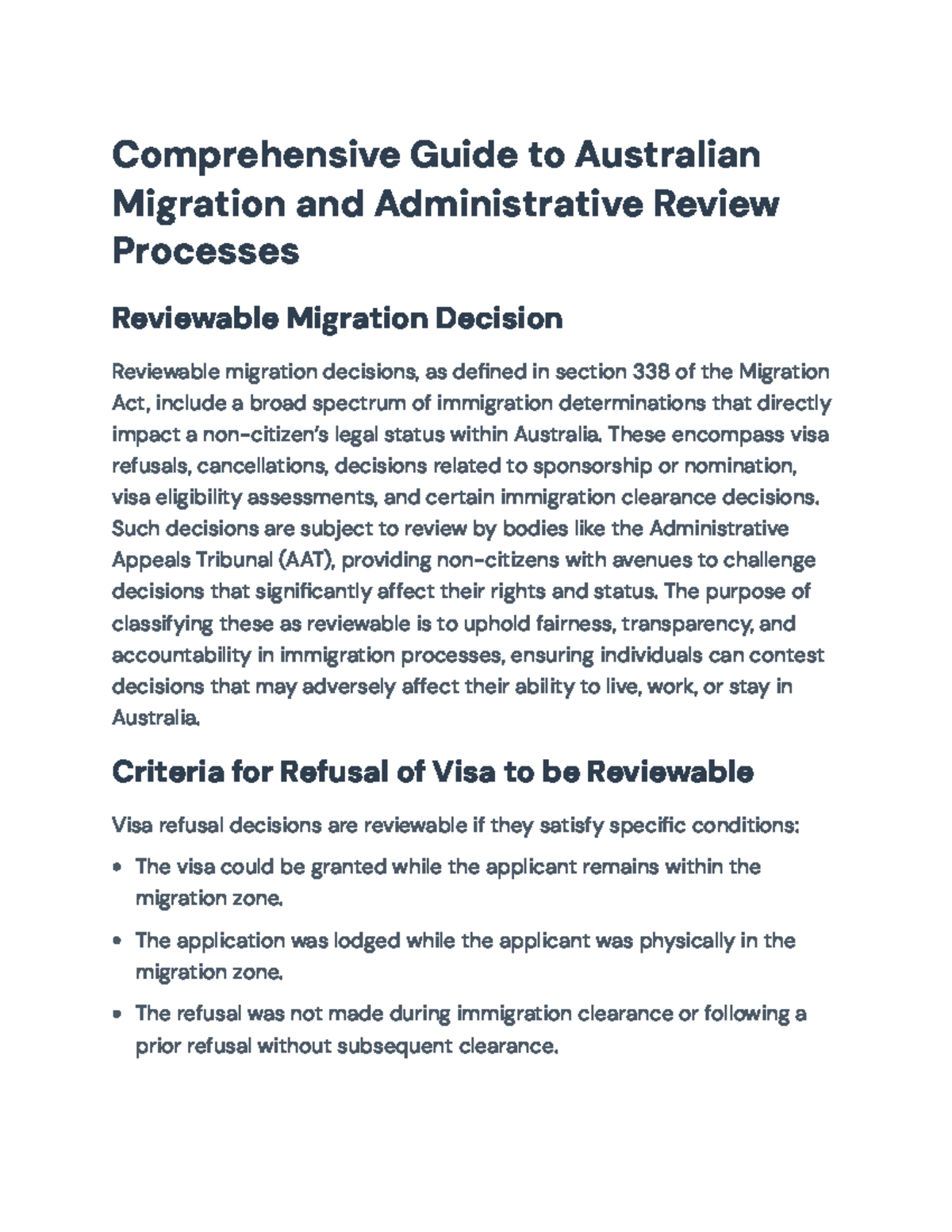 Comprehensive Guide to Reviewable Migration Decisions (MIG101) - Studocu