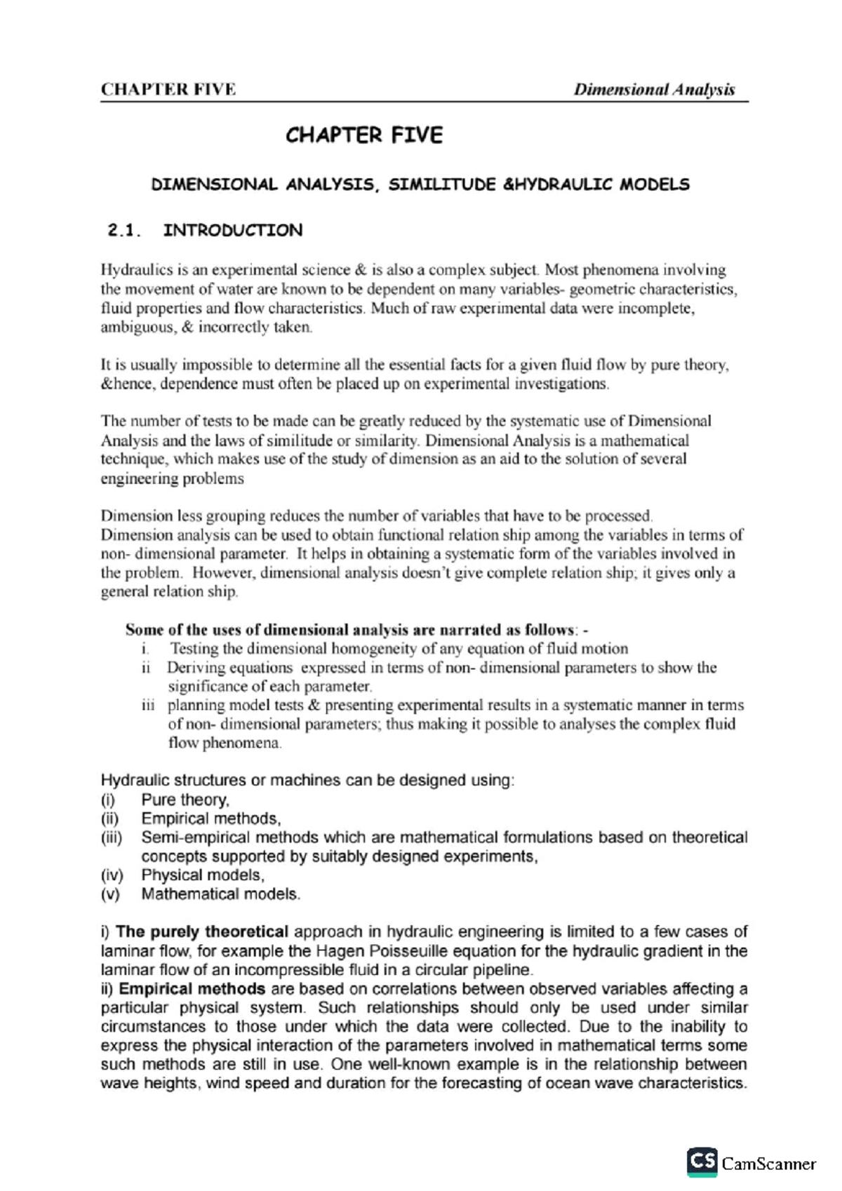 CS CHAPTER TWO Dimensional Analysis Notes - Studocu
