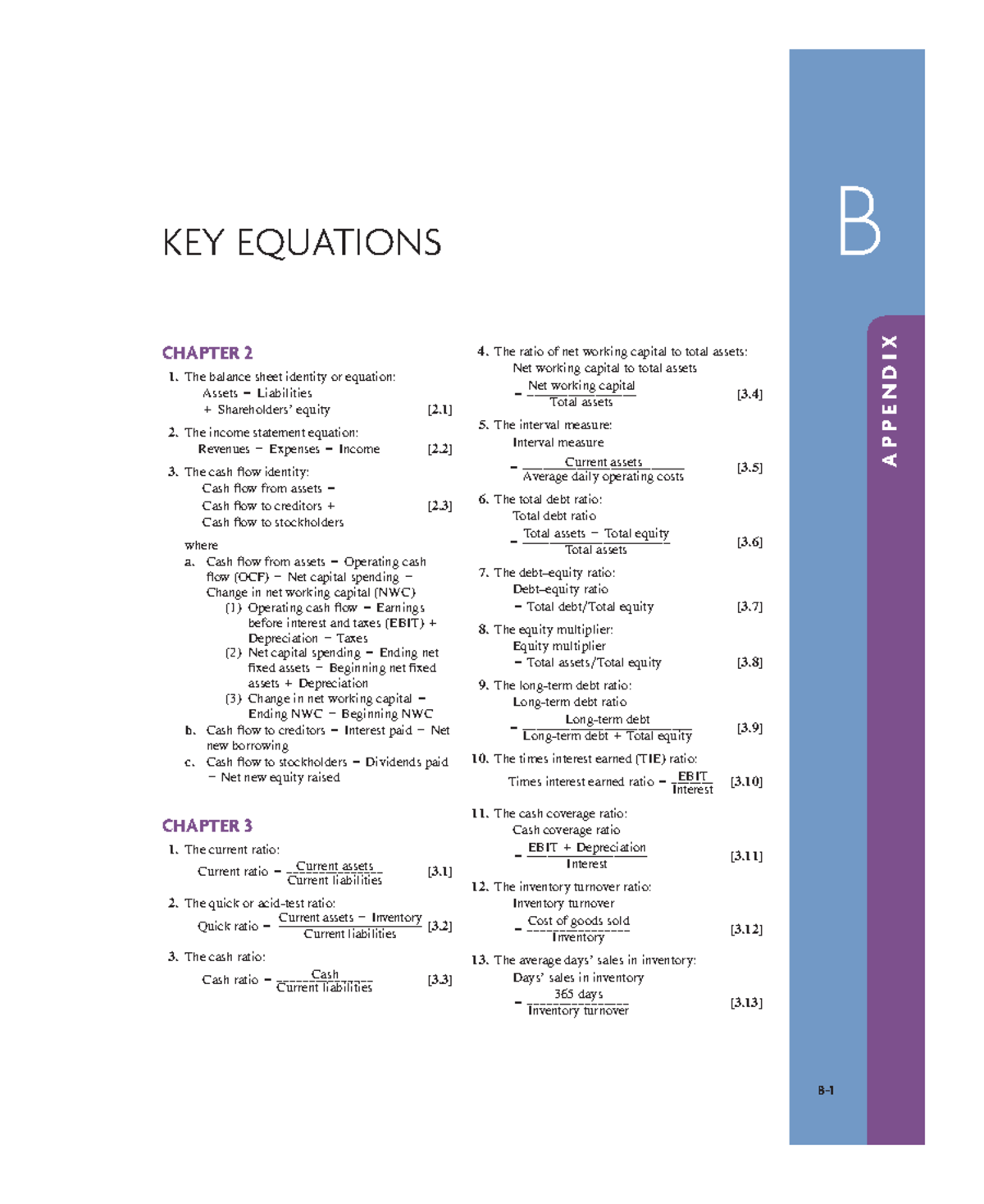 CHAPTER 2-6 Key Financial Equations and Concepts in Corporate Finance ...