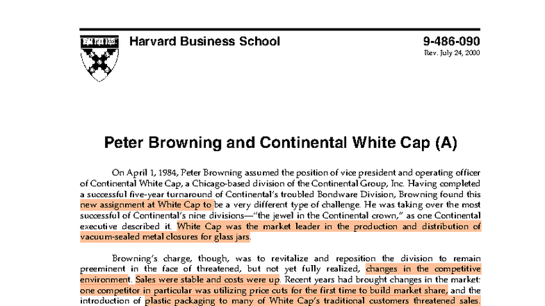 19.0-Peter Browning and Continental White Cap A - Harvard Business ...