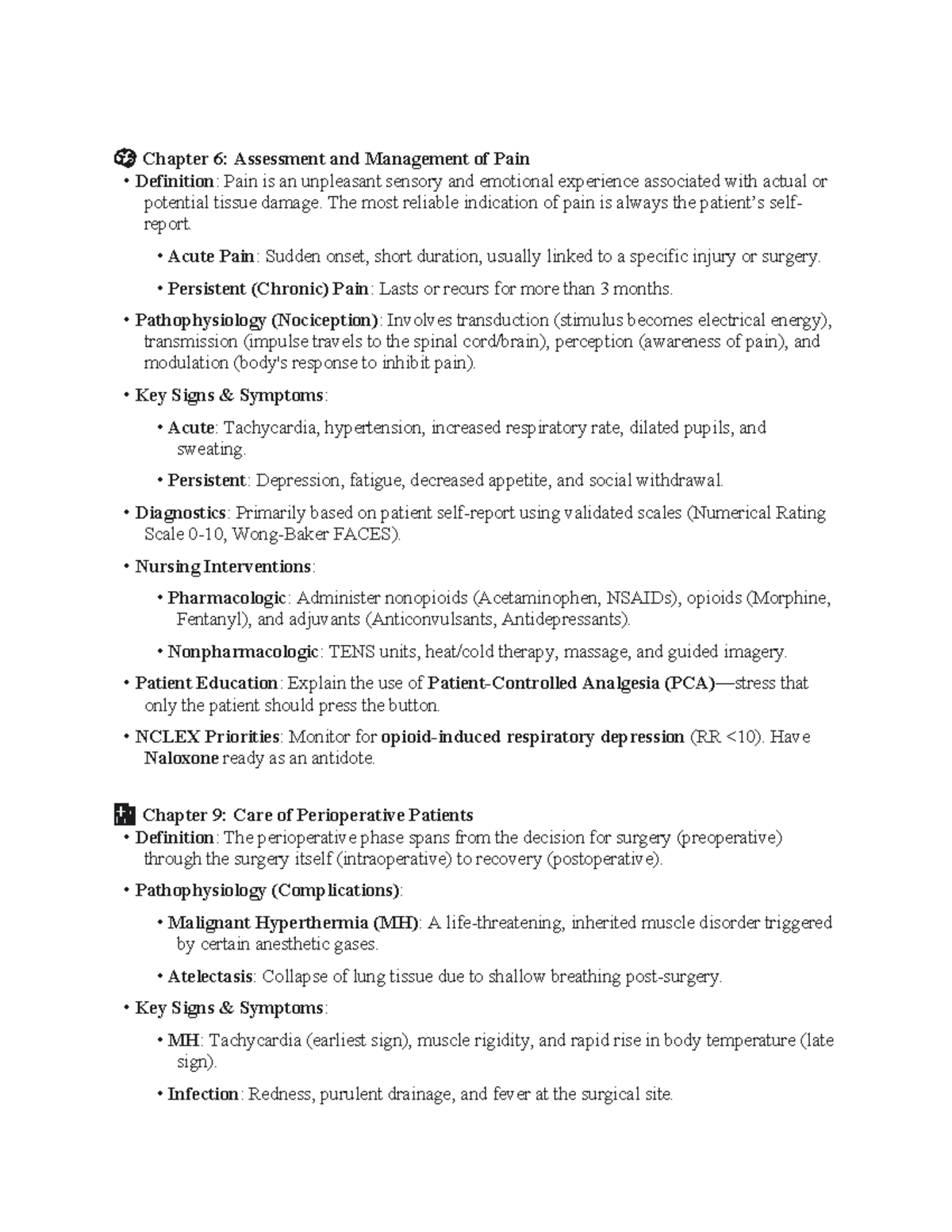 Med Surg Unit 1 & 2: Pain Management & Perioperative Care Notes - Studocu