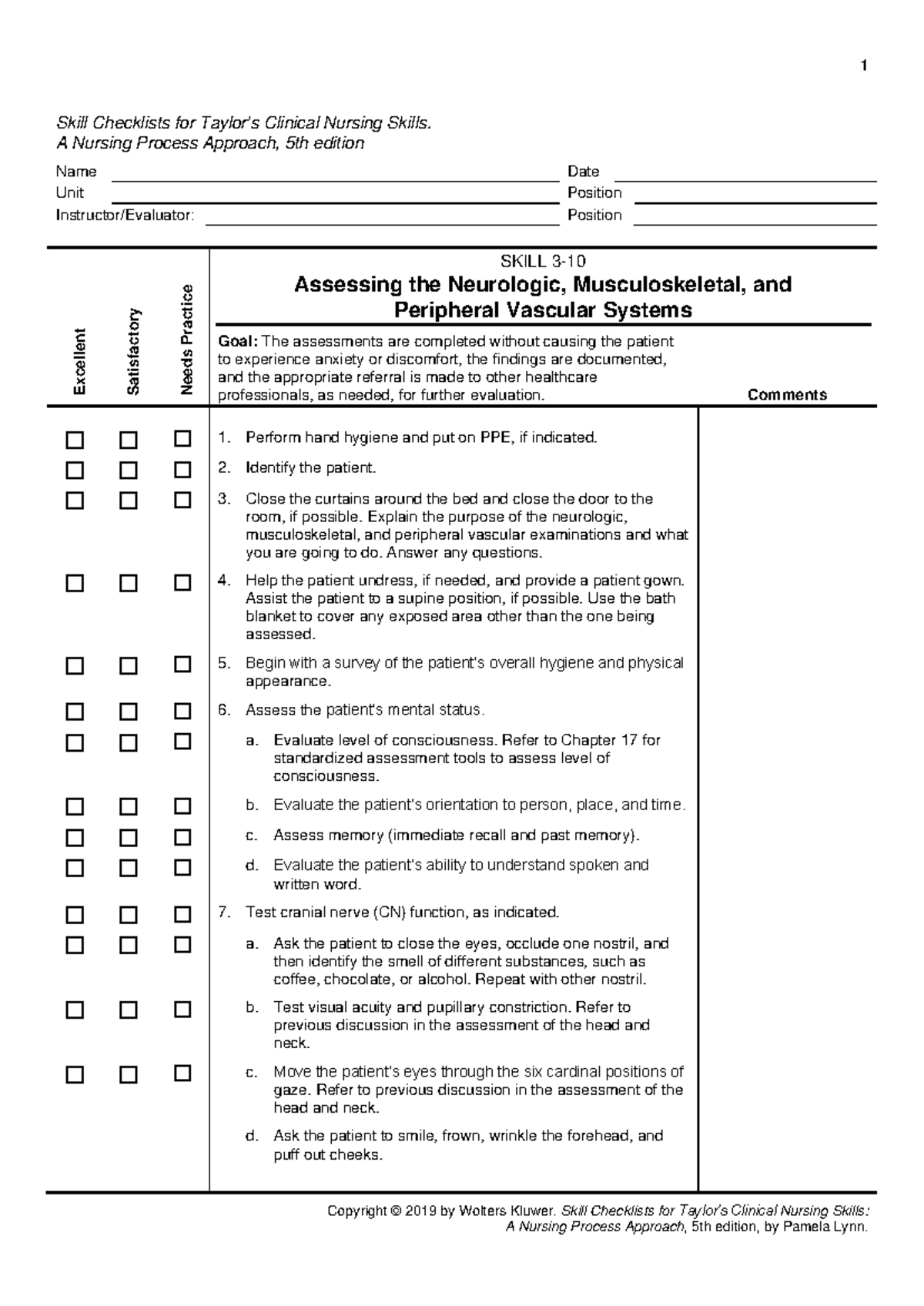 Lynn5e Skill Checklists for Neurologic & Musculoskeletal Assessments ...