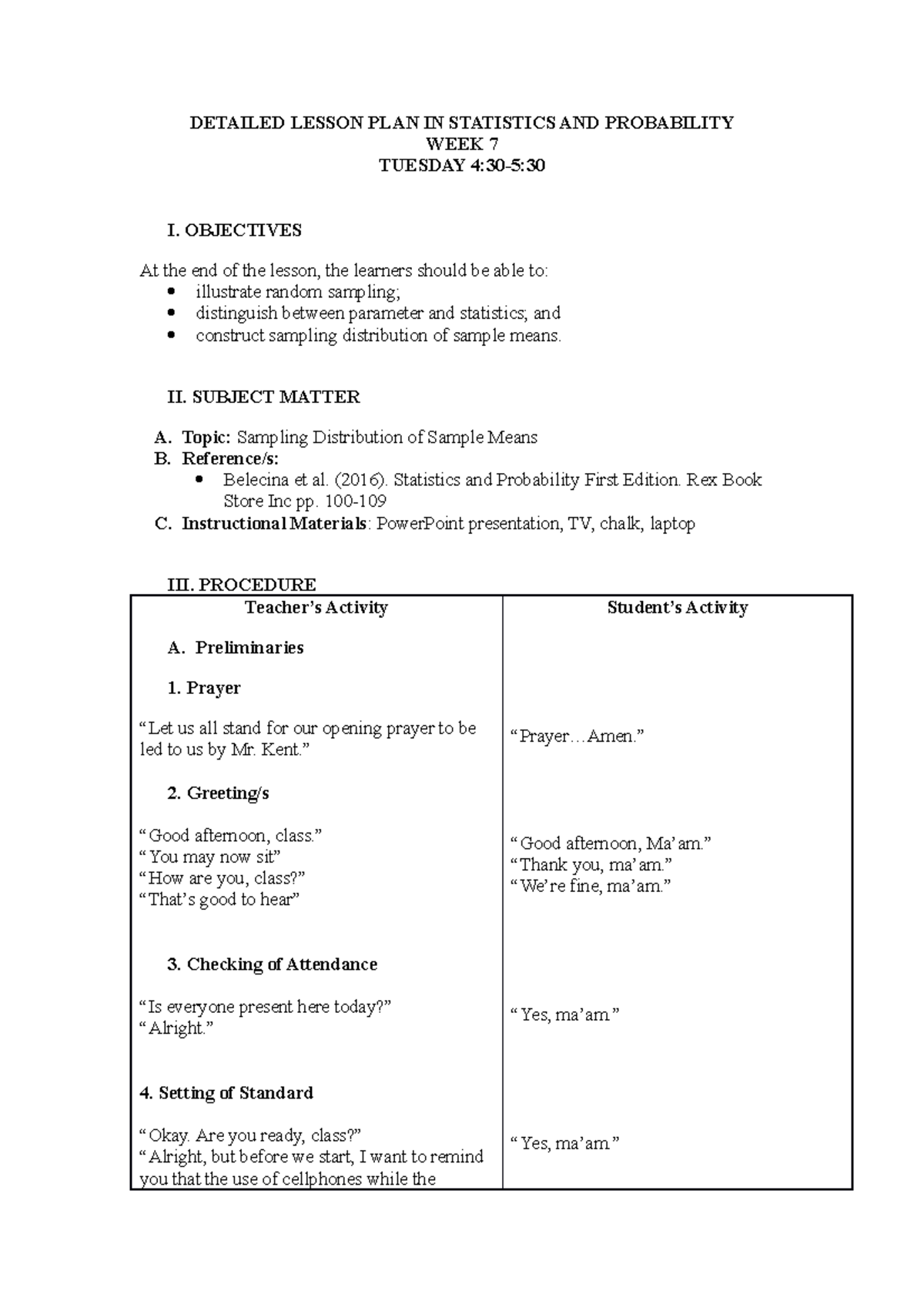 Grade 11 Chapter 3 Lesson 1 - DETAILED LESSON PLAN IN STATISTICS AND ...