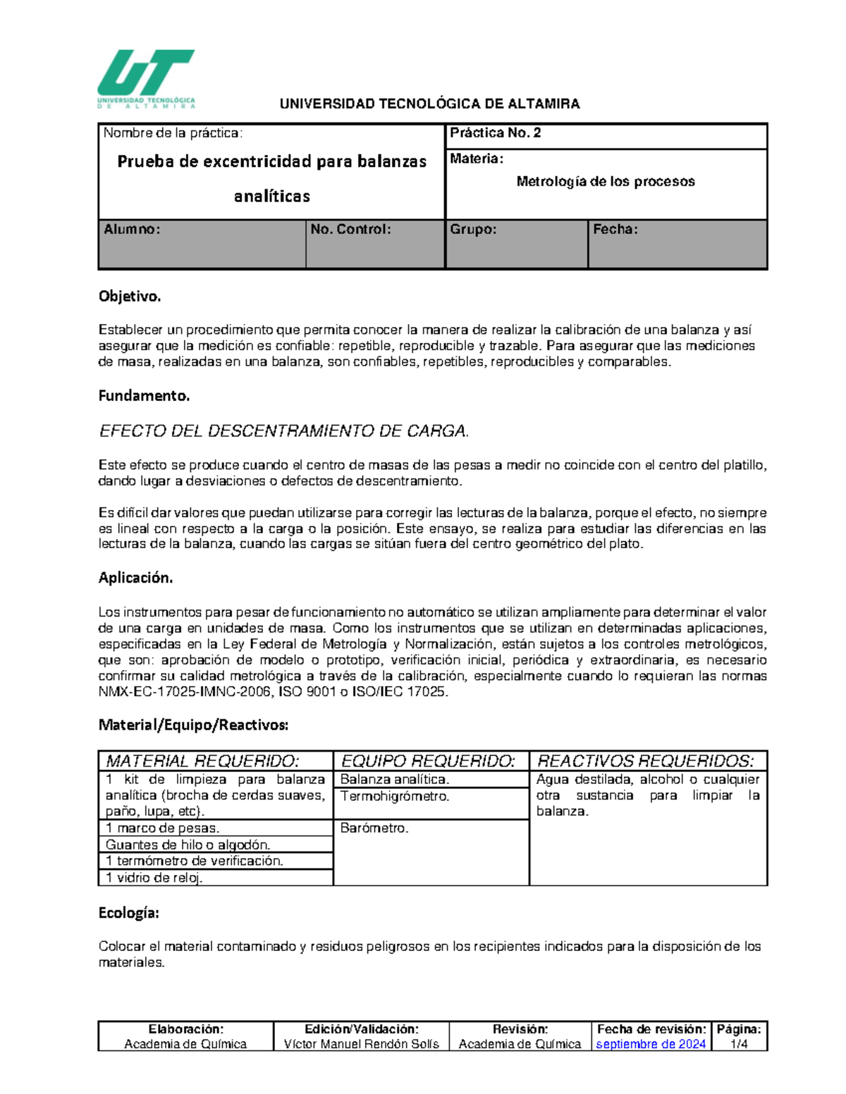 PR2U2 Prueba de Excentricidad en Balanzas Analíticas - Studocu