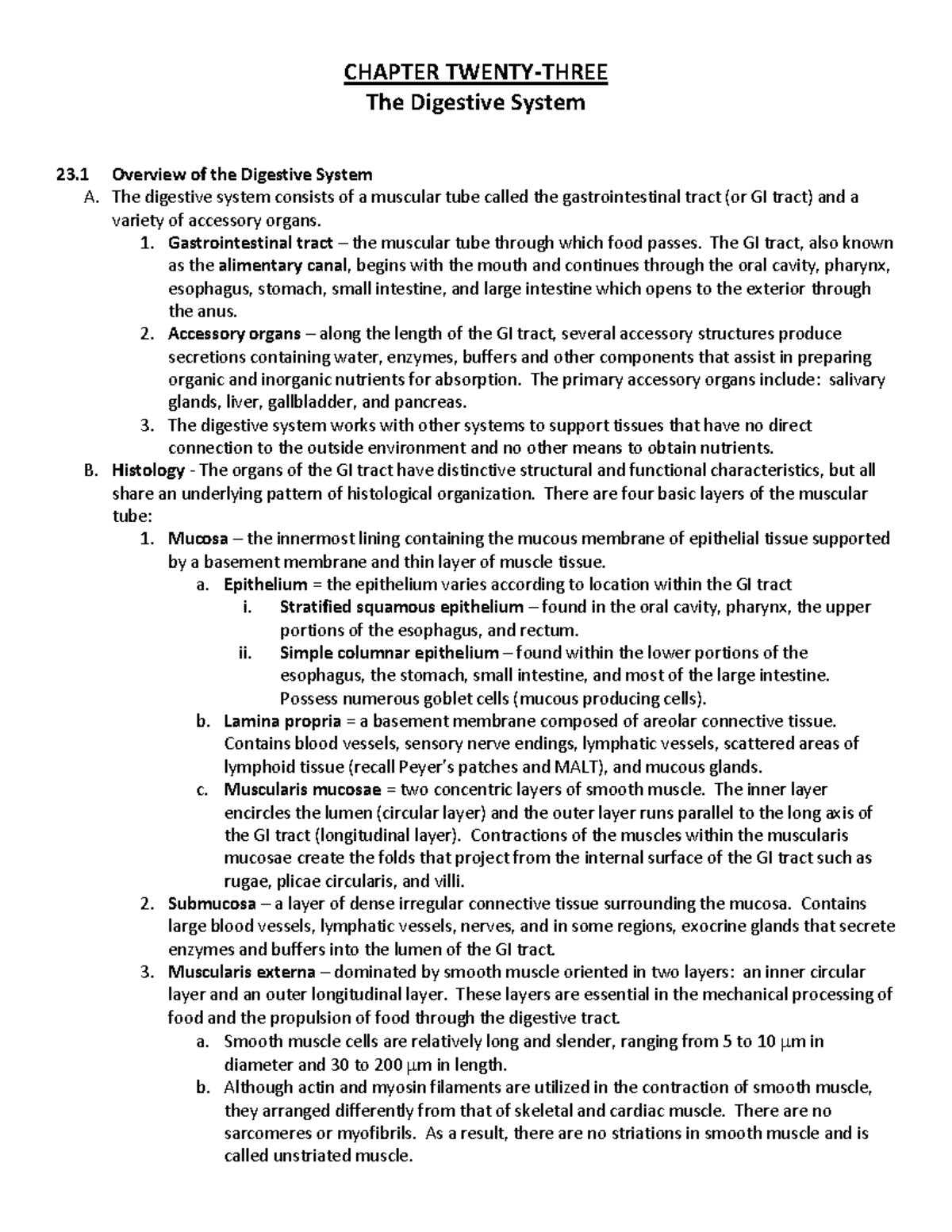 Chapter 23 Outline - CHAPTER TWENTY-THREE The Digestive System 23 ...