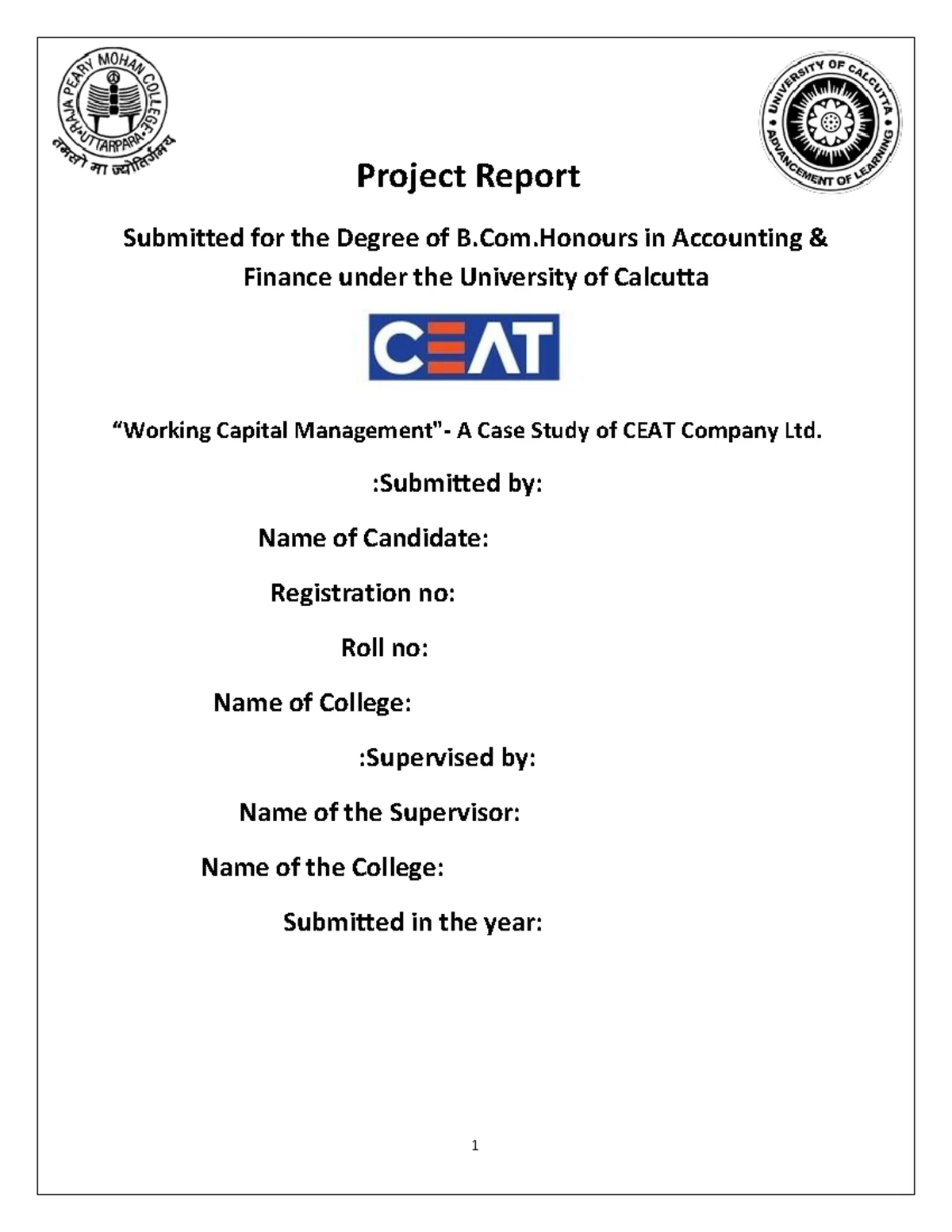 Financial Statement Analysis - PROJECT REPORT ####### (Submitted to the ...