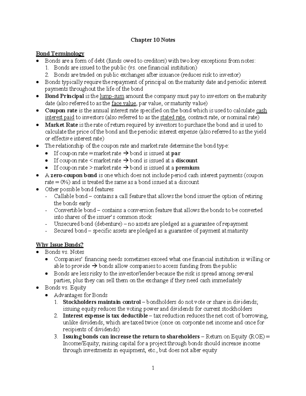 Chapter 10 Notes: Bond Terminology and Accounting - Studocu