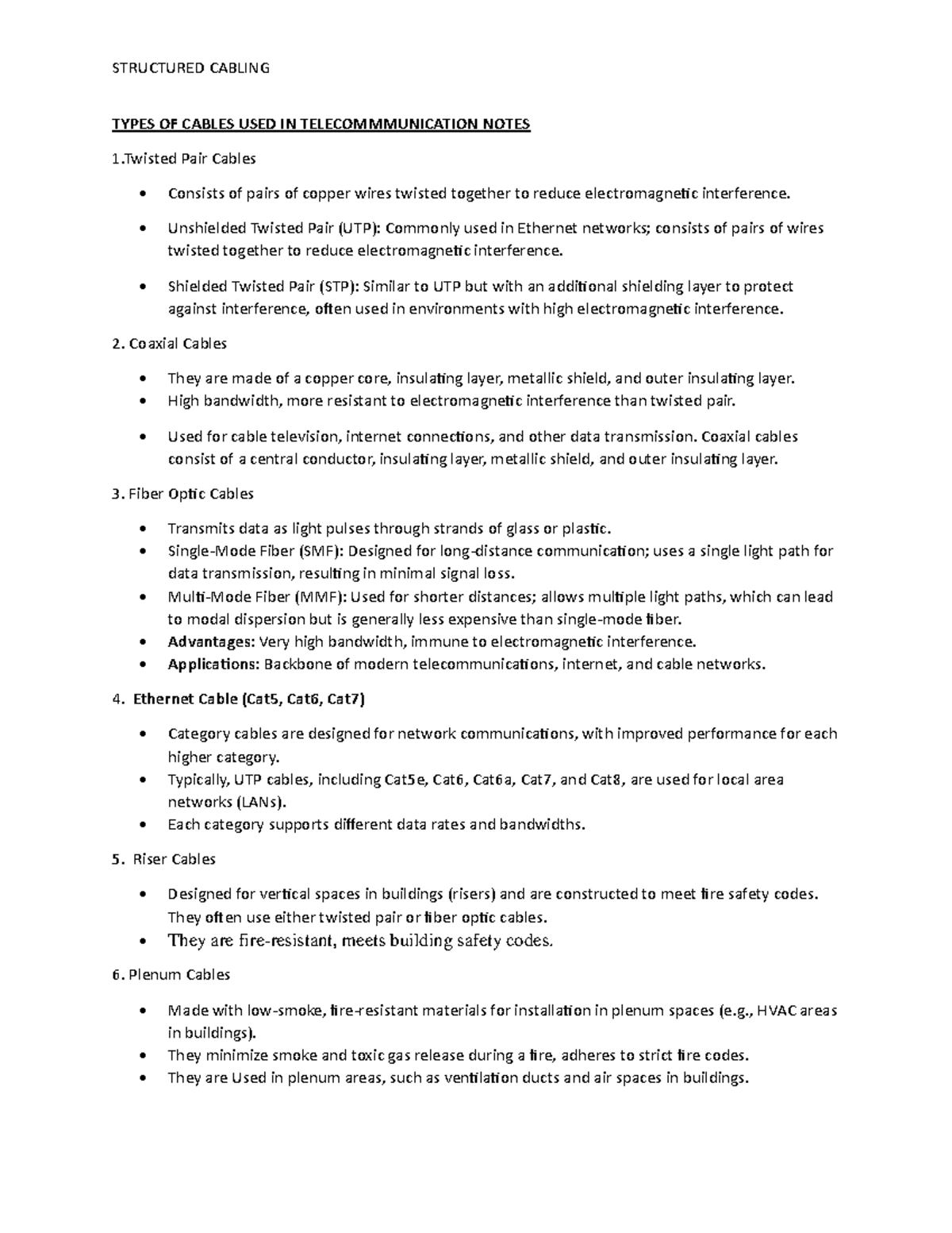 Types of Cables Used in Telecommunications: A Comprehensive Guide - Studocu