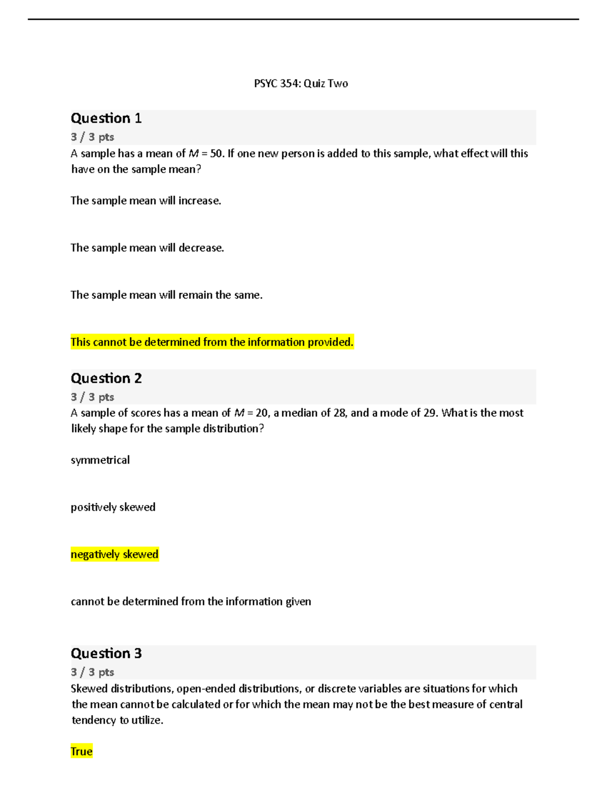 PSYC 354 Quiz Two - Questions and Answers Breakdown - Studocu