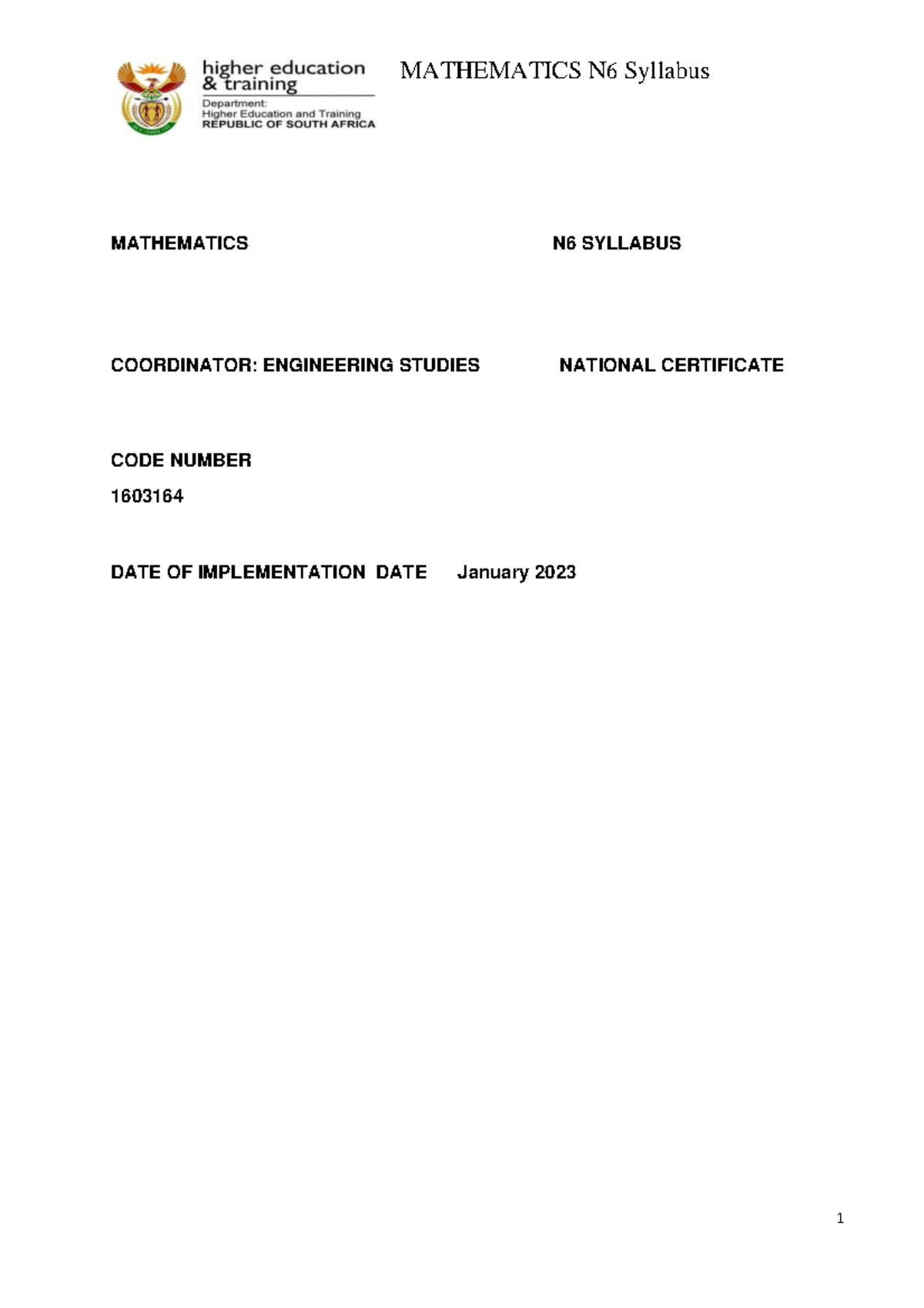 MATHEMATICS N6 Syllabus Overview and Course Details - Studocu
