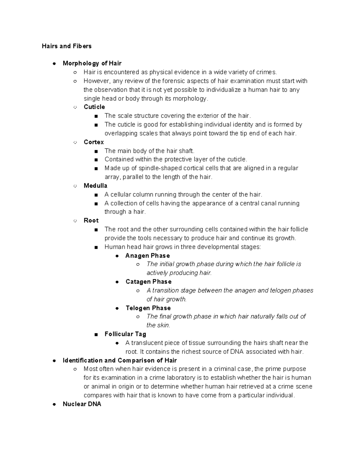 Chapter 11 Forensic Science - Hairs and Fibers Morphology of Hair Hair ...