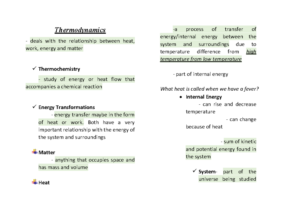Thermodynamic Chemistry Grade 12 Notes: Key Concepts Overview - Studocu