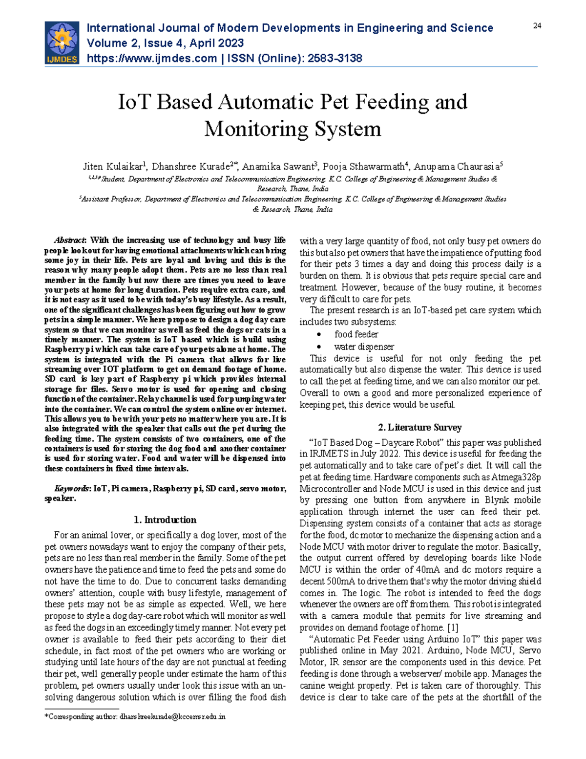IoT-Based Automated Pet Feeding & Monitoring System (ECE 2023) - Studocu