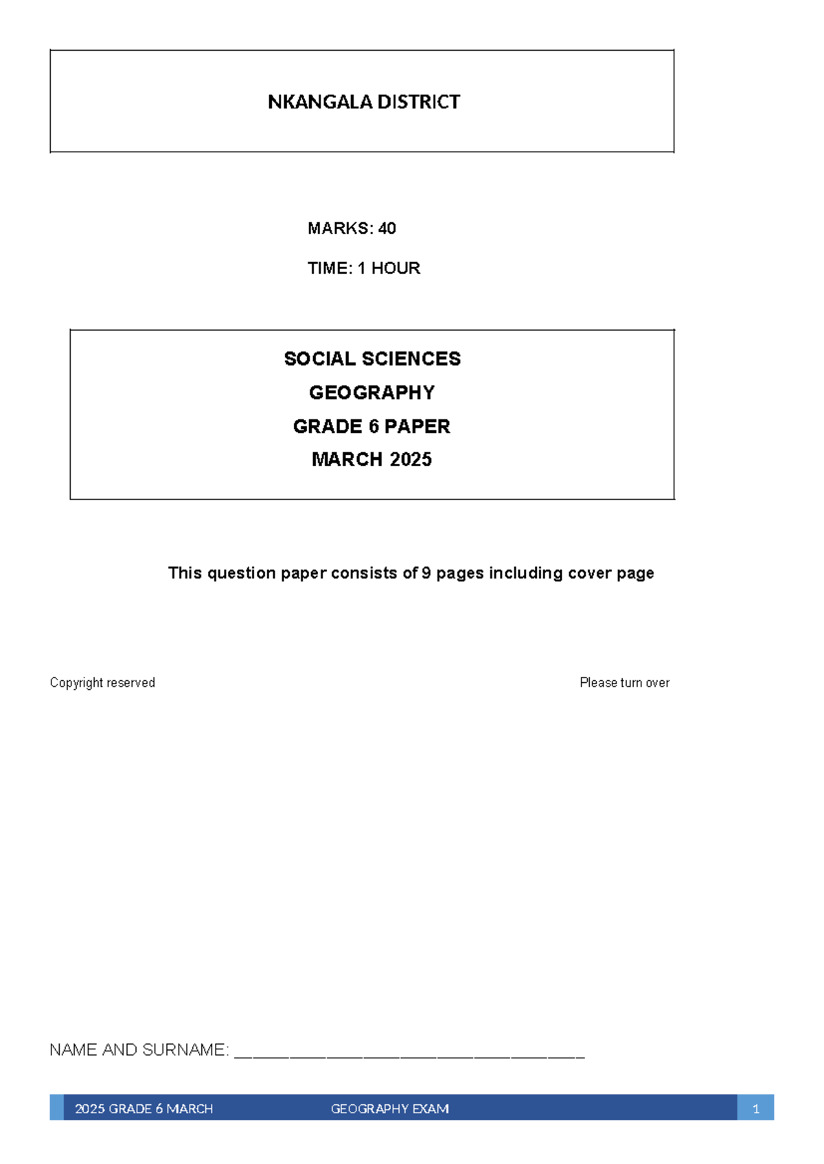 2025 GRADE 6 SOCIAL SCIENCES GEOGRAPHY MARCH EXAM PAPER - Studocu