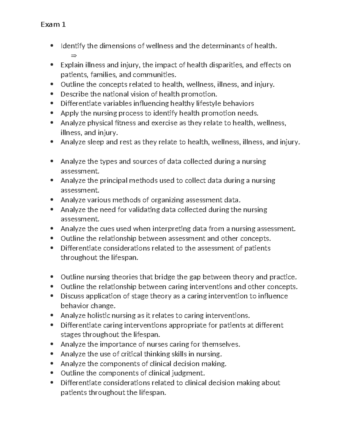 Exam 1 Nursing Notes: Dimensions of Wellness & Health Promotion - Studocu