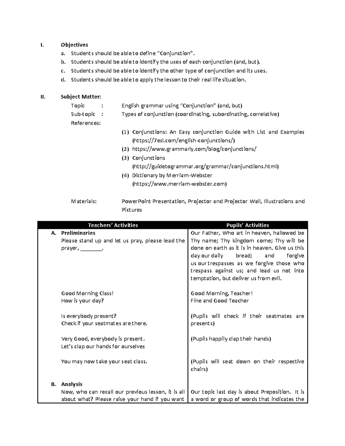 4As semi detailed lesson plan 2 - I. Objectives a. Students should be ...