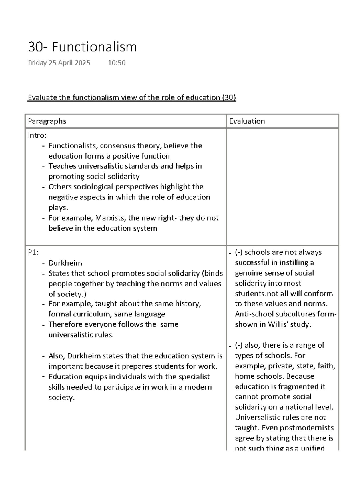 Functionalism Evaluation: The Role of Education in Society (30) - Studocu