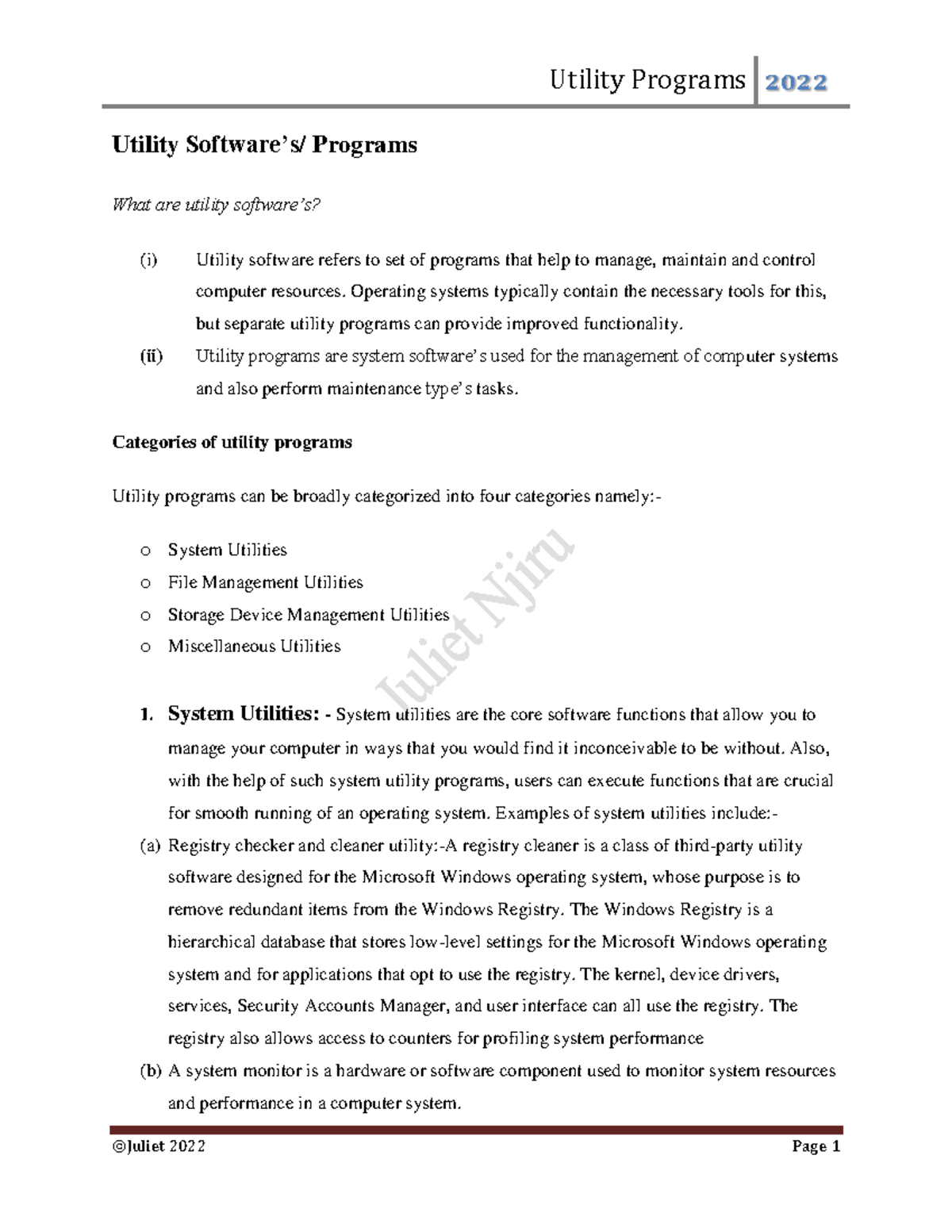 Utility Software Lecture Notes (CS101) - Comprehensive Overview - Studocu