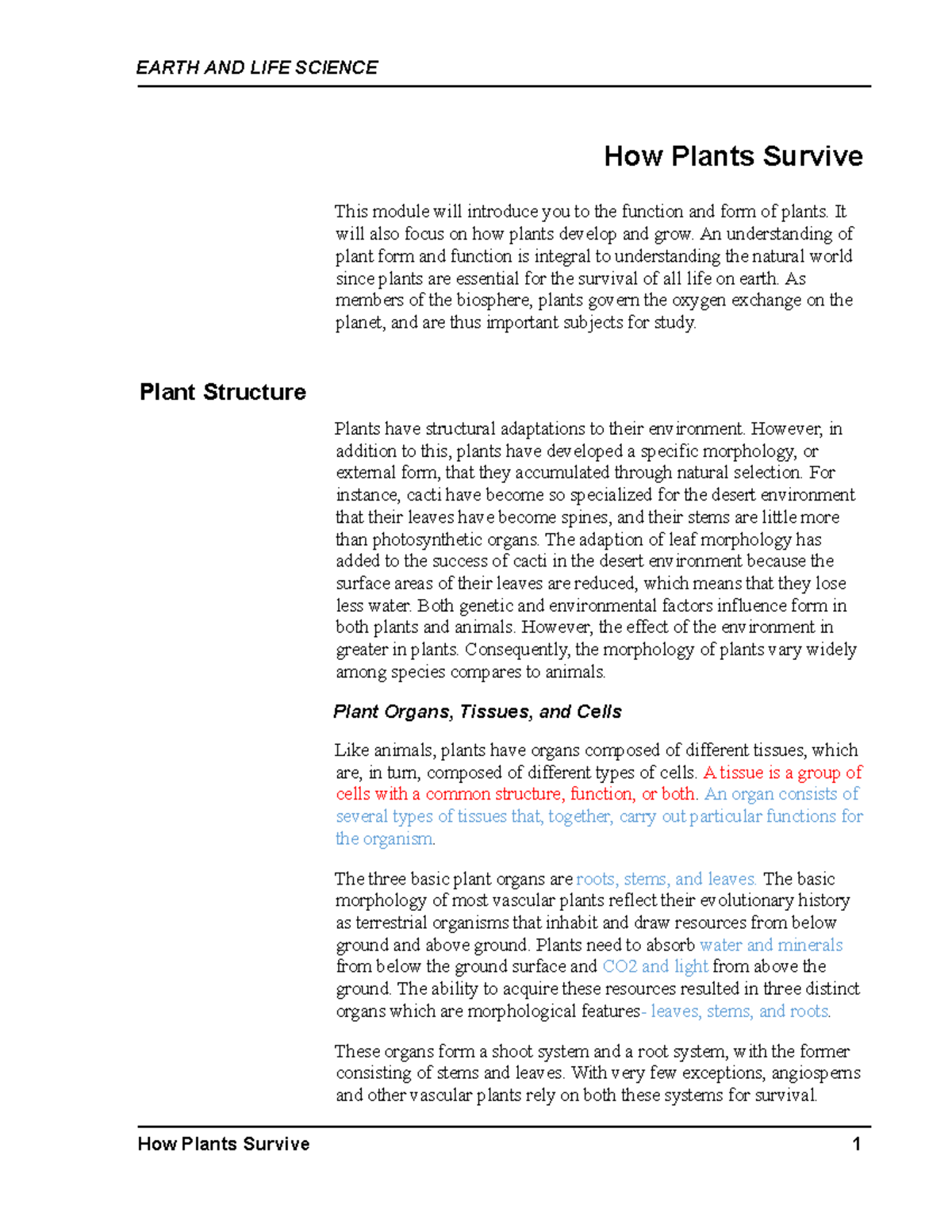 Week 014 Module: Understanding Plant Survival Mechanisms in Earth ...