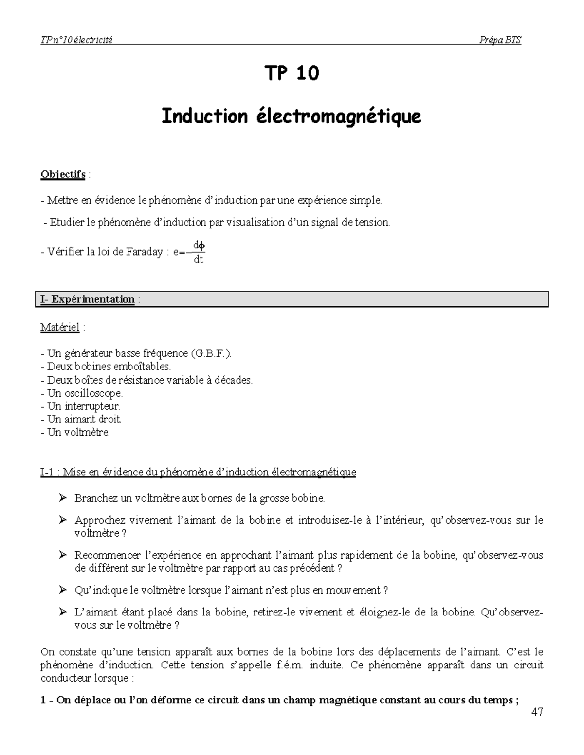 TP10 - Induction Électromagnétique : Expérimentation et Analyse - Studocu