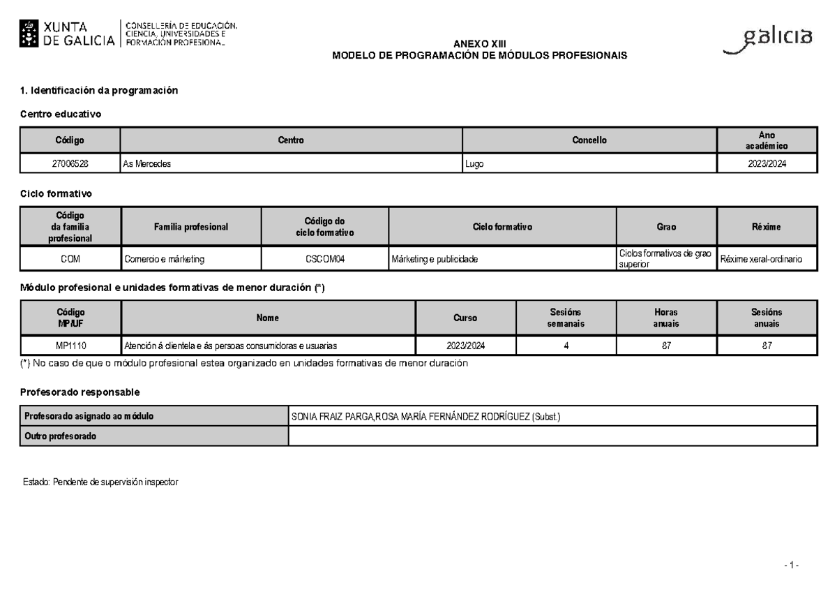 Programación de Módulos Profesionais: Atención ao Cliente 2023 (Código ...