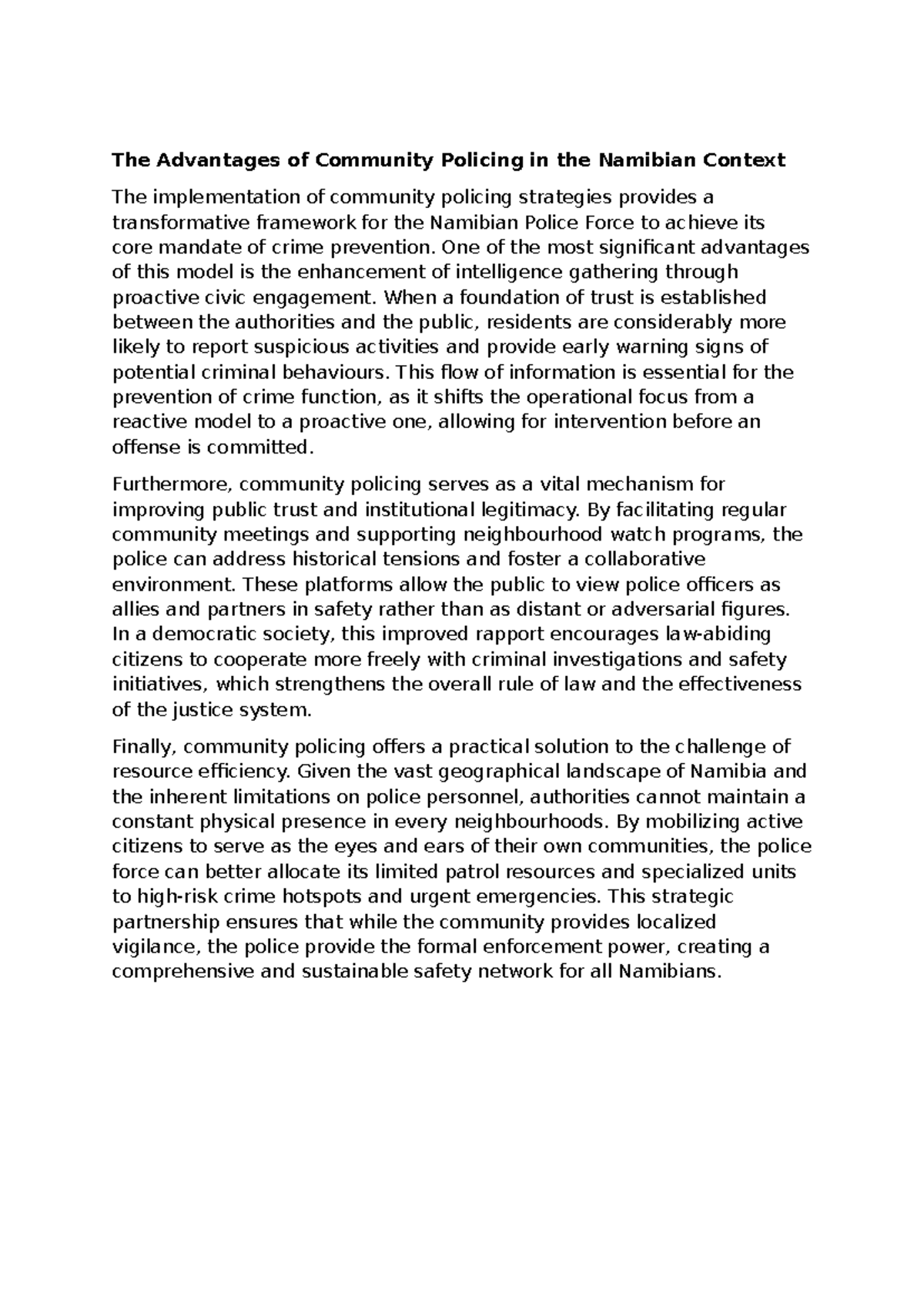 Community Policing Benefits in Namibia: A Transformative Approach - Studocu