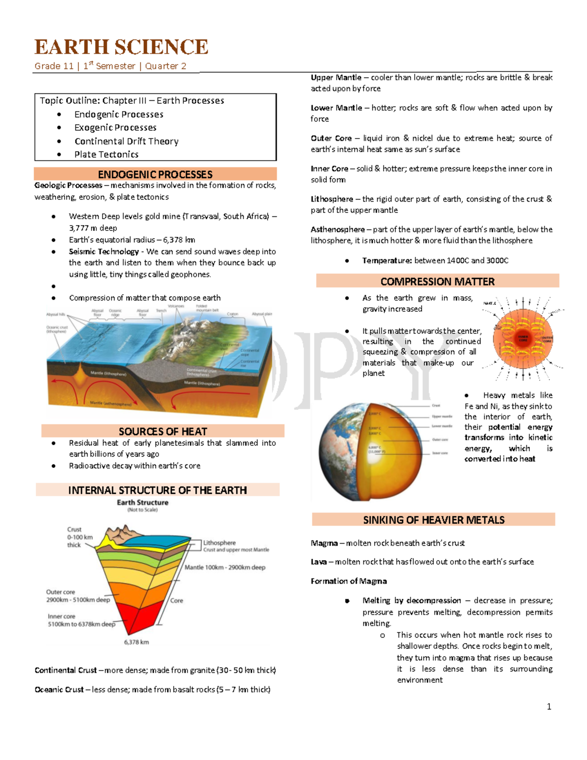 STEM 11 - Q2 Earth Science: Understanding Earth Processes and ...