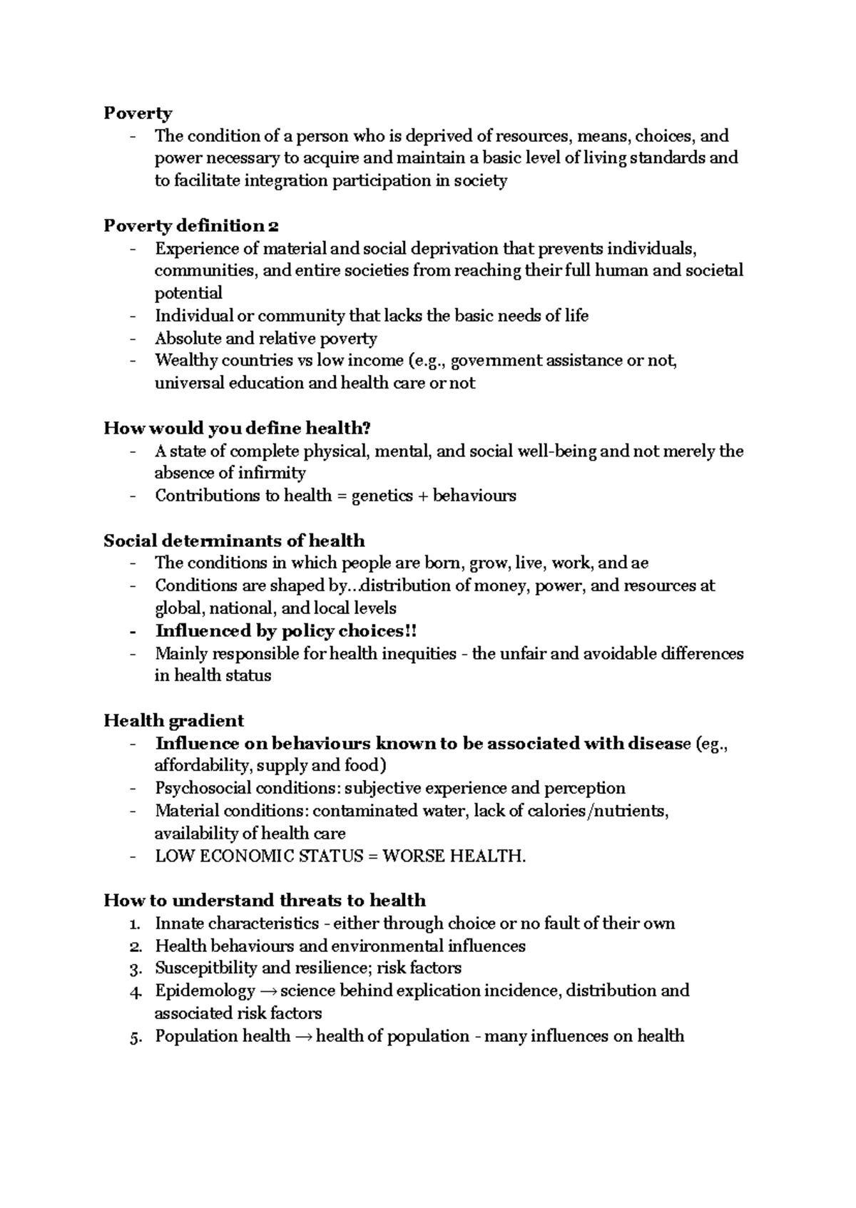 Final Exam Review: Poverty and Health Impacts - Studocu